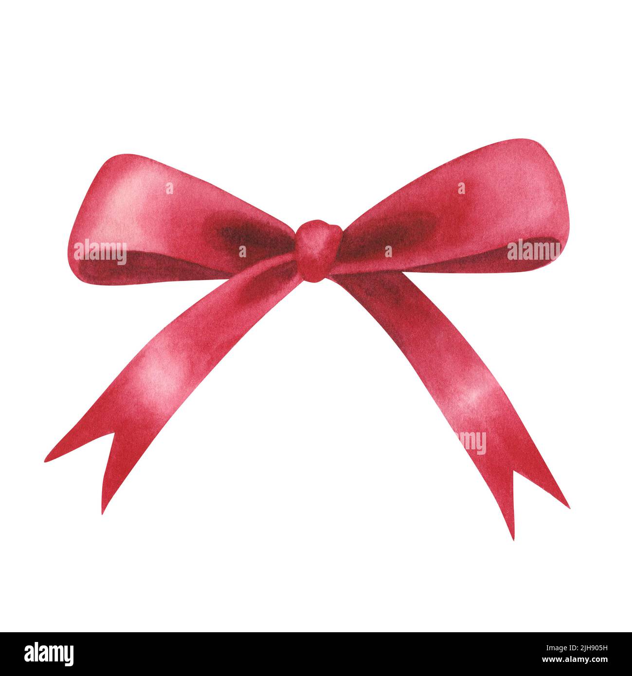 Red silk ribbon bow isolated on white background. Watercolor hand drawn ...