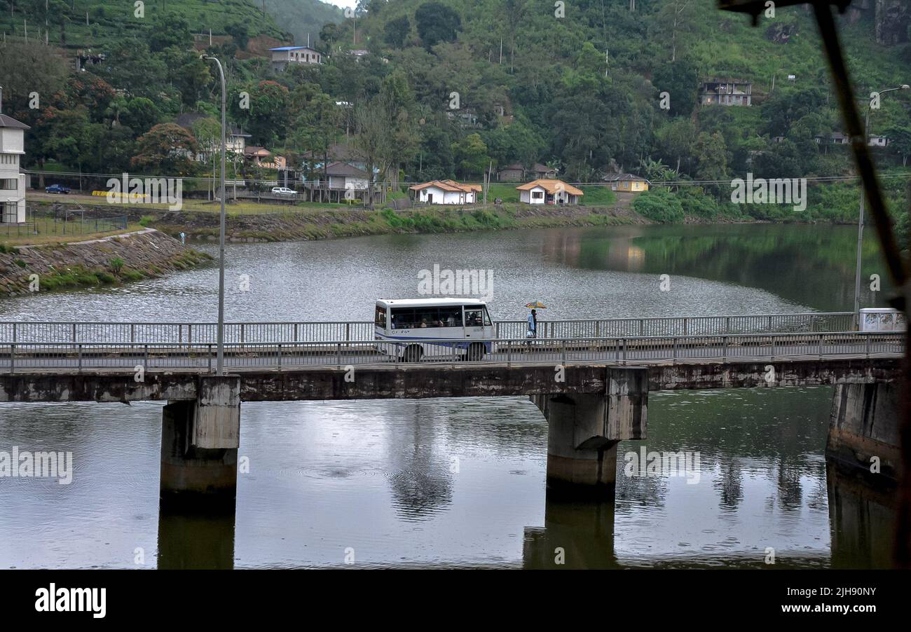 How a bus travels over the bridge Stock Photo - Alamy