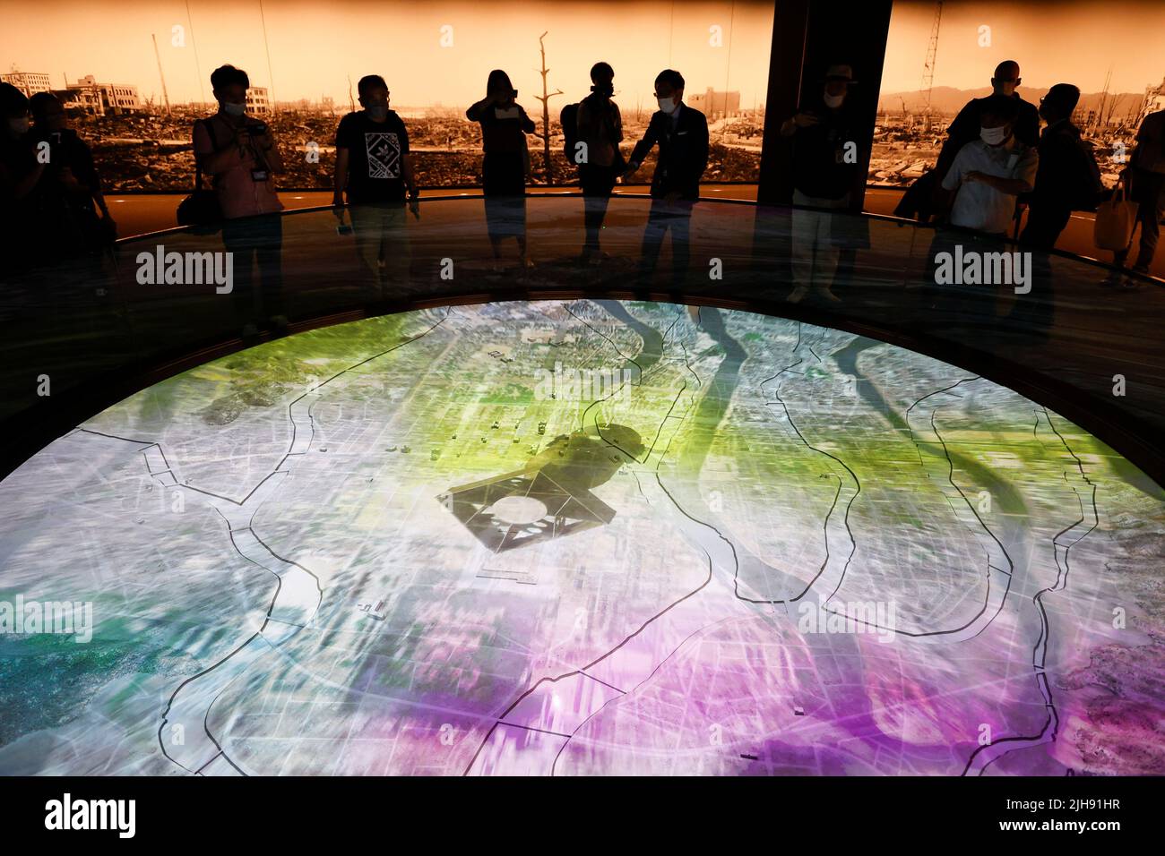 July 14, 2022, Hiroshima, Japan: Visitors watch a simulation of the ...