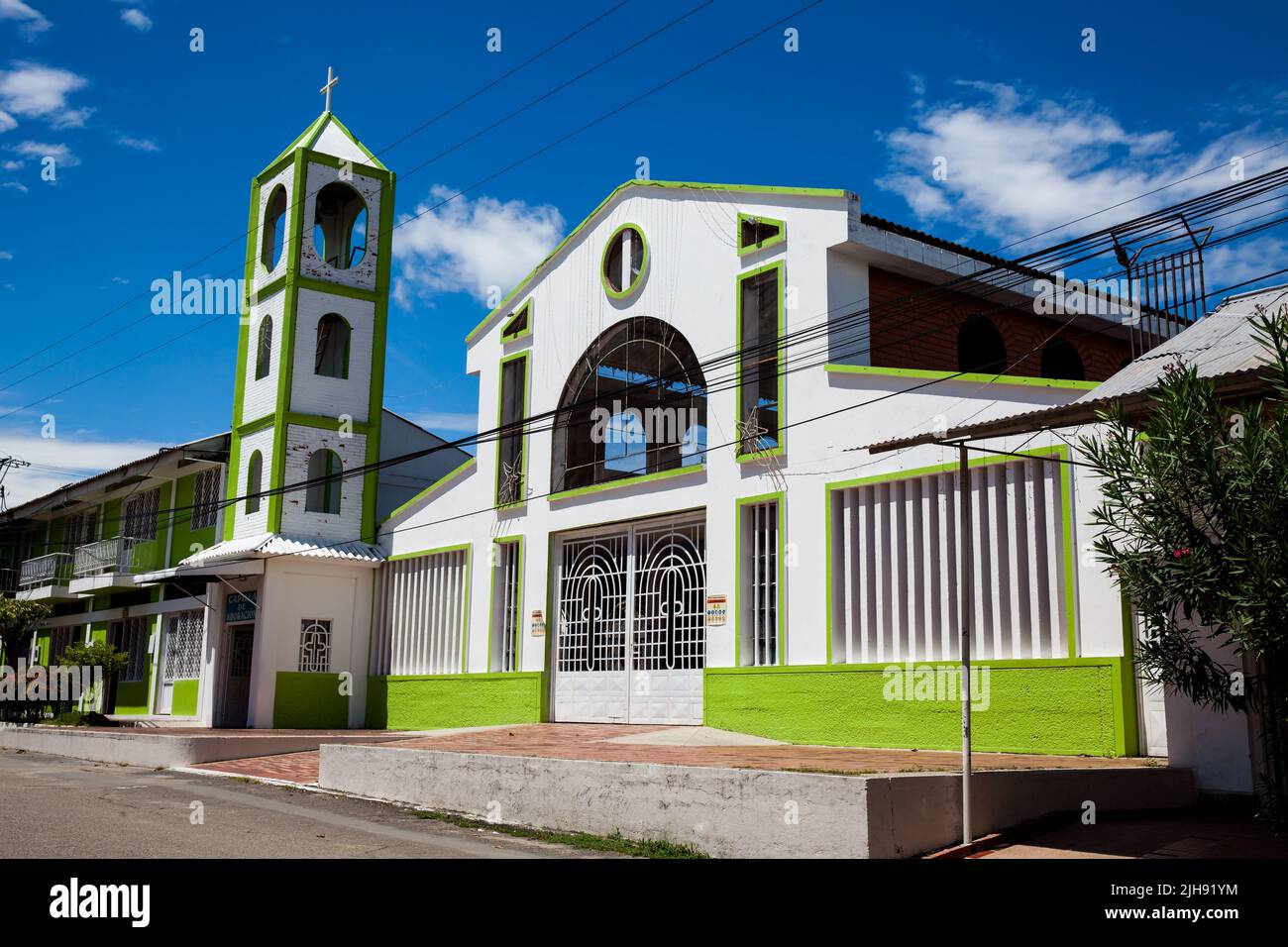 Church at the central square of the small city of Armero Guayabal in ...