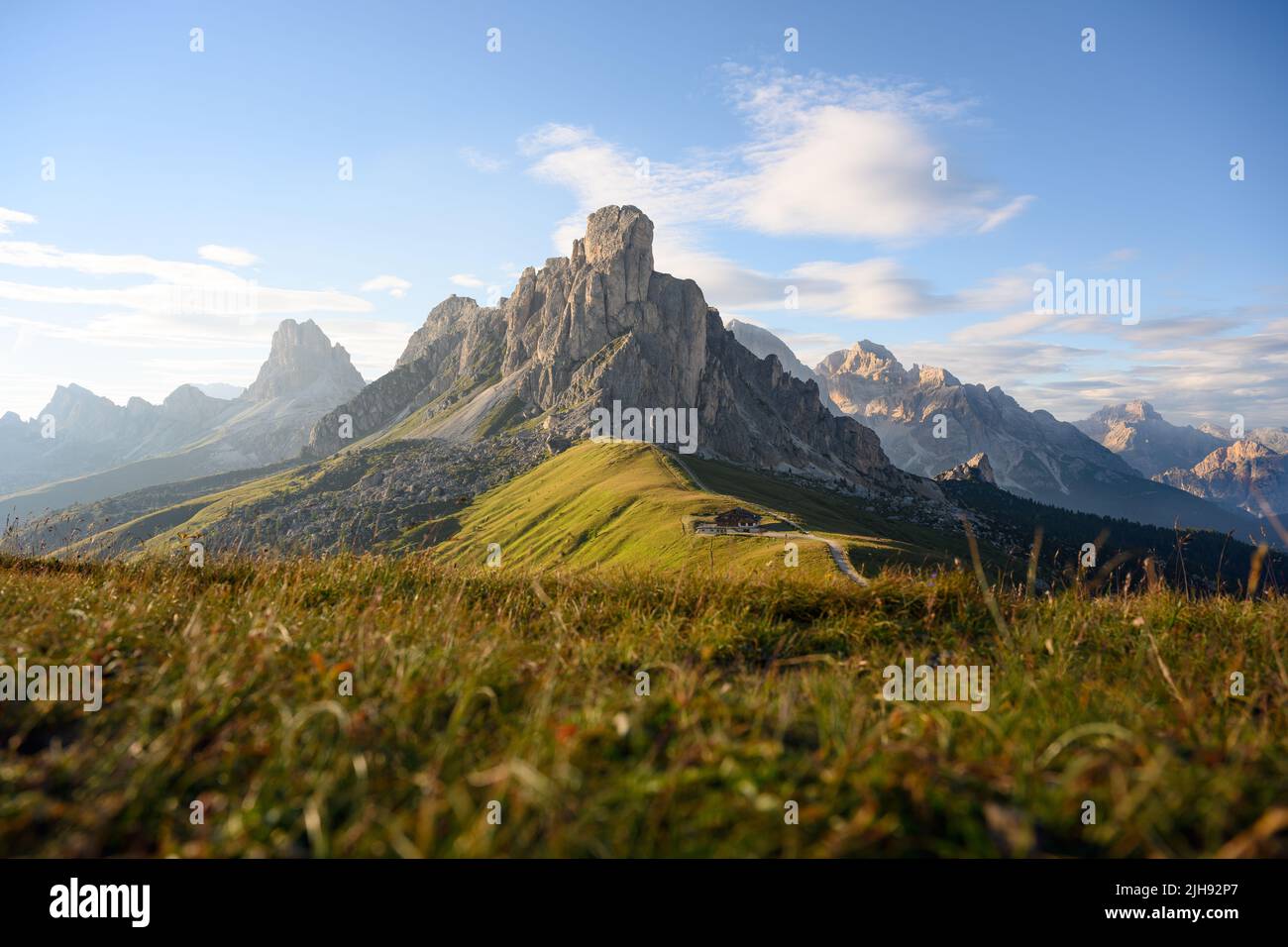 Stunning view of the Giau pass during a beautiful sunset. The Giau Pass ...