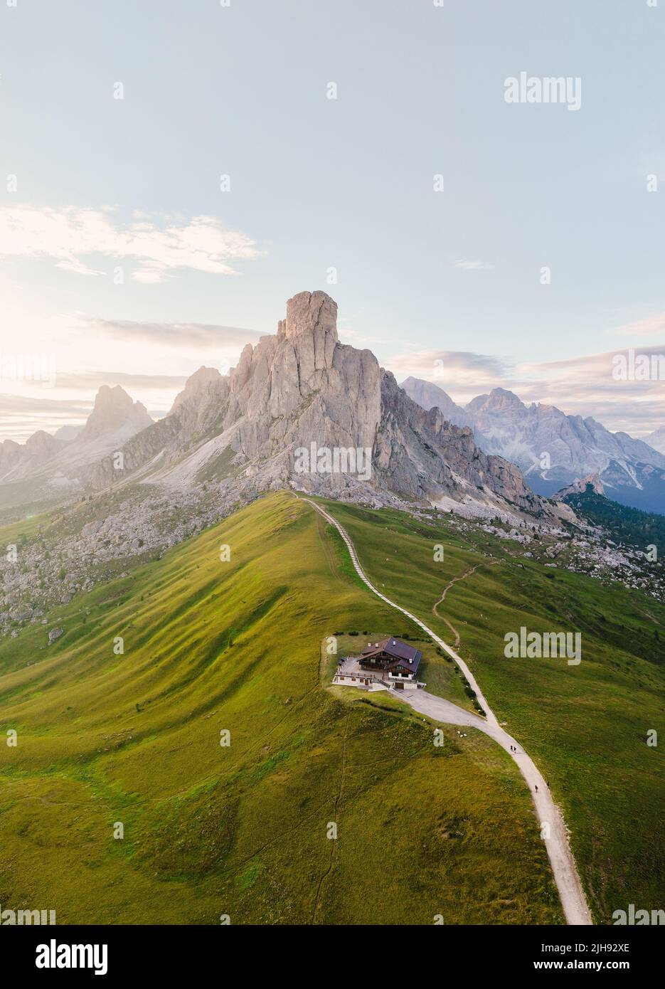 View from above, stunning aerial view of the Giau pass during a ...