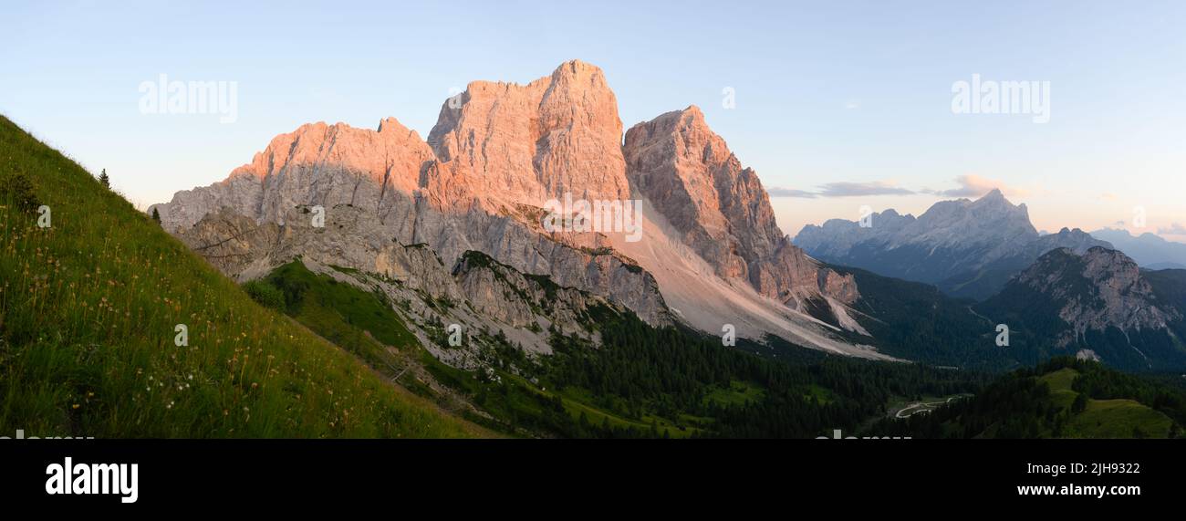 Stunning panoramic view of Mount Pelmo during a beautiful sunset. Monte ...