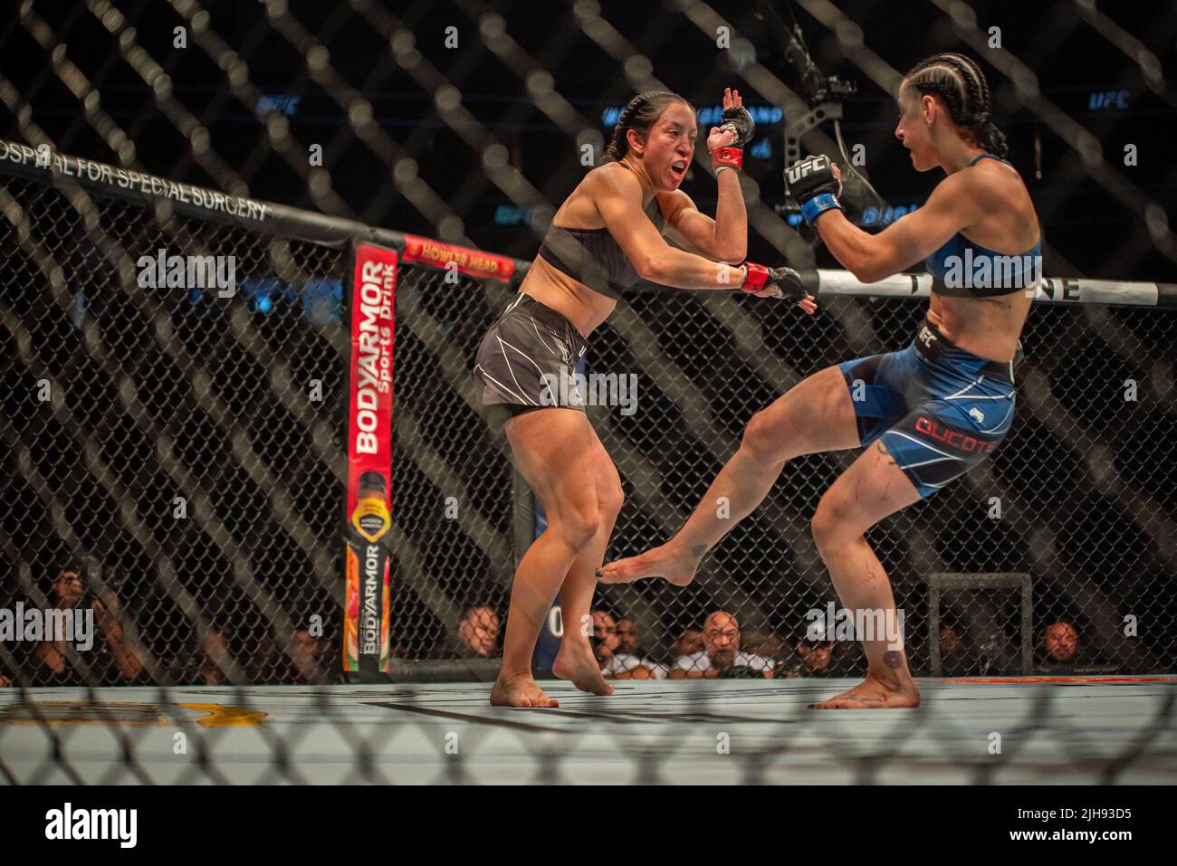 LONG ISLAND, NY - JULY 16: (R-L) Emily Ducote kicks Jessica Penne in ...