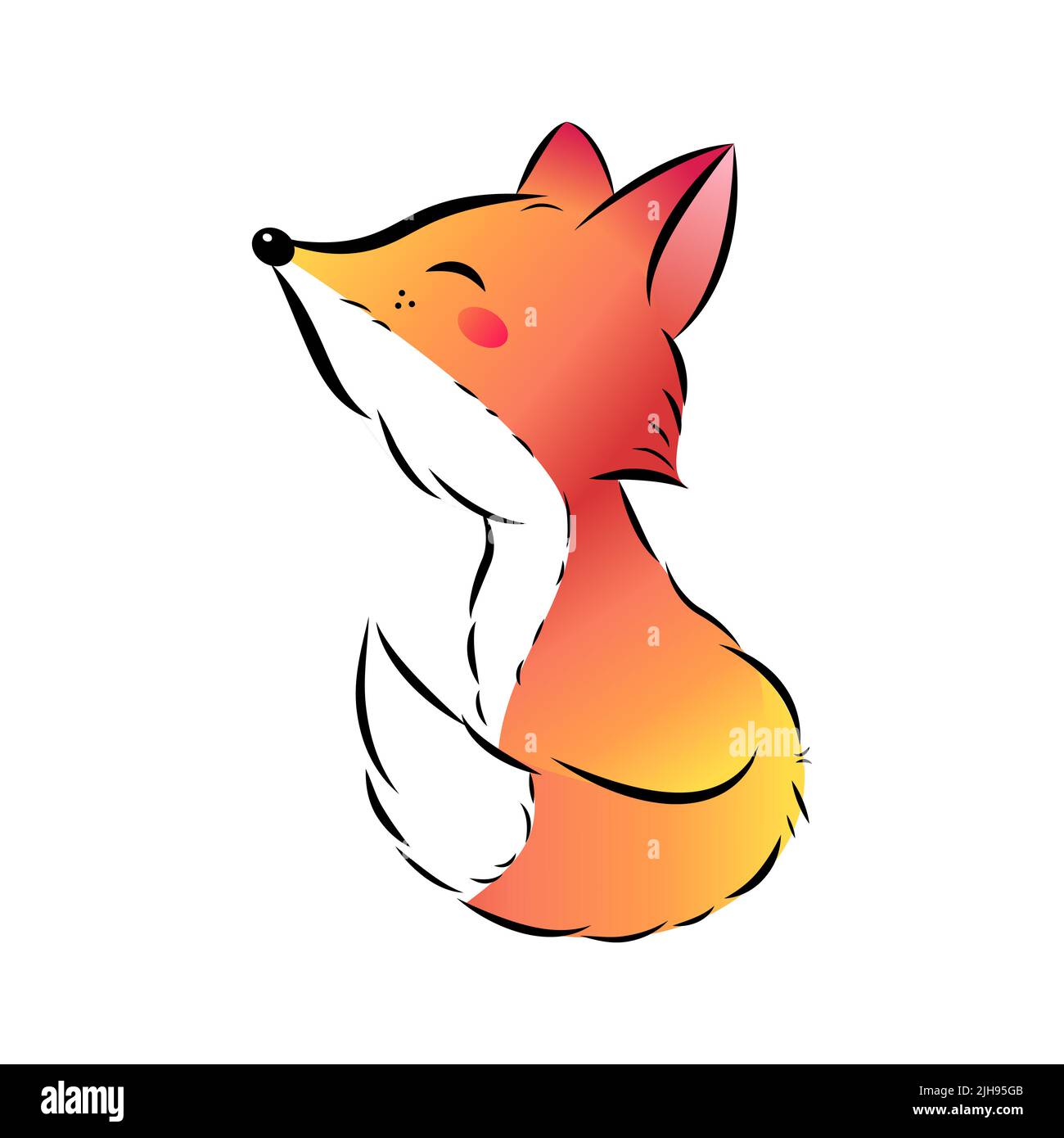 Fluffy Cute Fox Sitting. Woodland forest animal. Adorable little fox ...