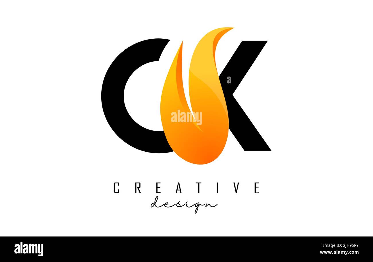 Vector illustration of abstract letters Ck c k with fire flames and ...