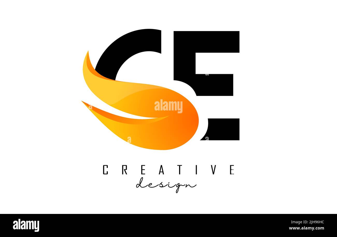 Vector illustration of abstract letters CE c e with fire flames and ...