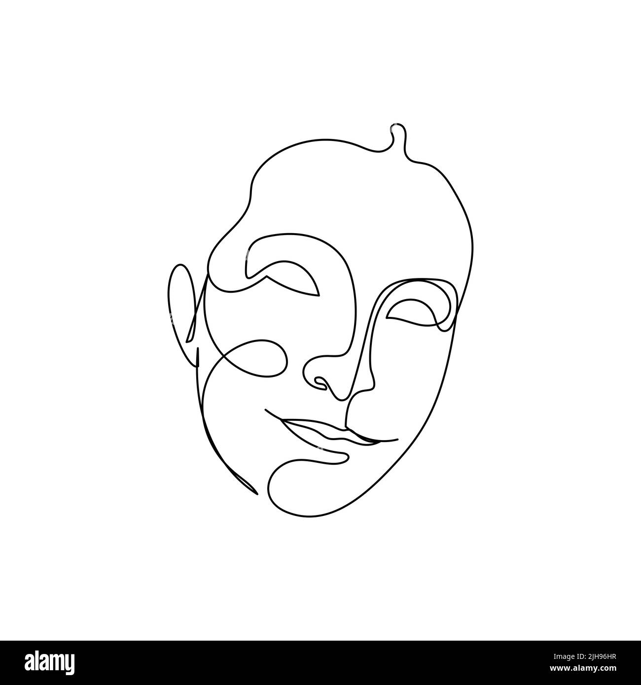 Female Face Single Line Drawing Portrait Of Young Beautiful Girl Stock