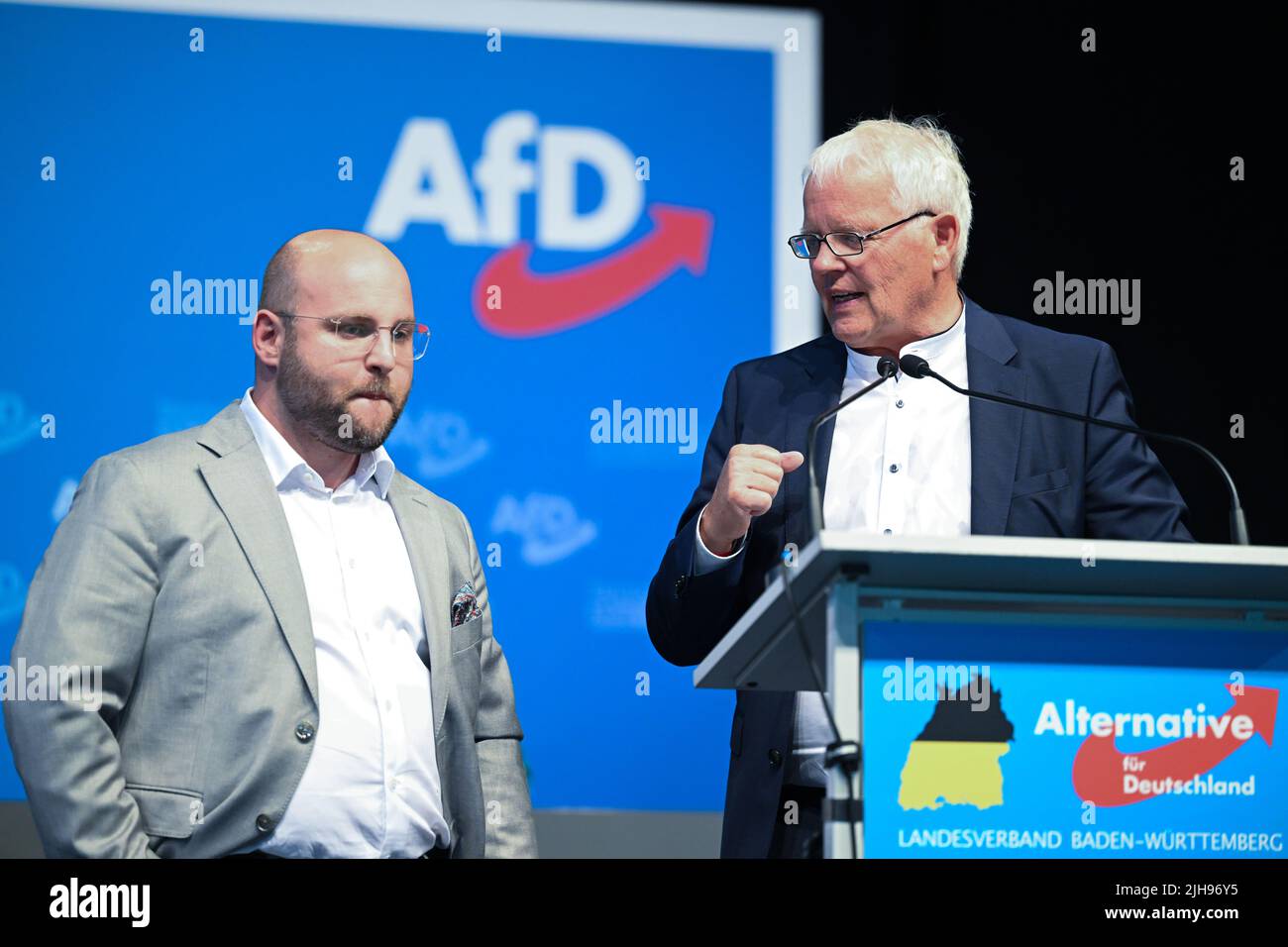 Stuttgart, Germany. 16th July, 2022. AfD politicians Markus Frohnmaier ...