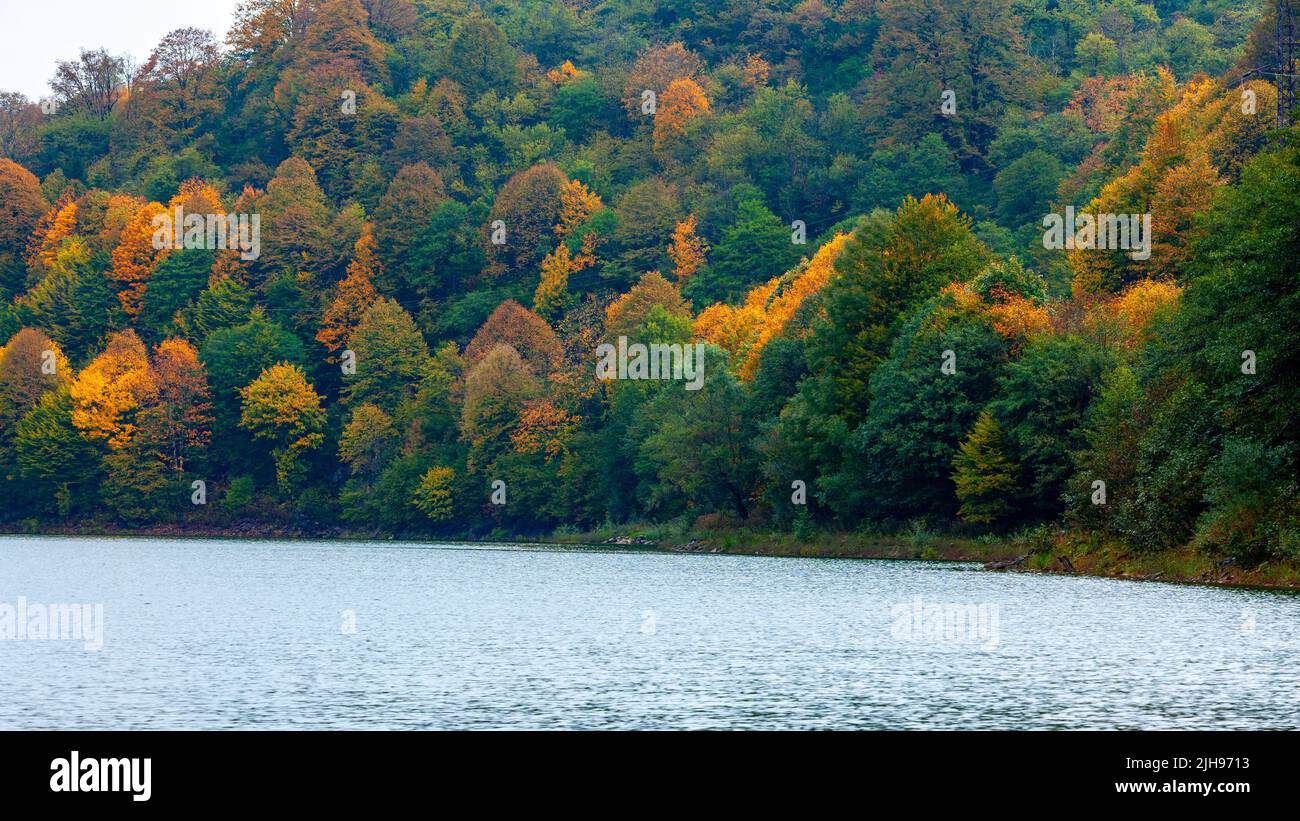 Beautiful autumn landscape on a pond in Racha region, Georgia. Nature ...