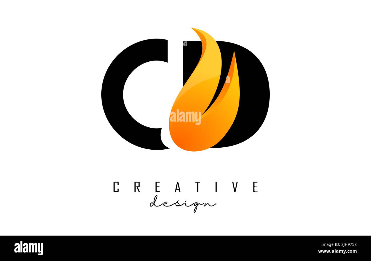 Vector illustration of abstract letters CD c d with fire flames and ...