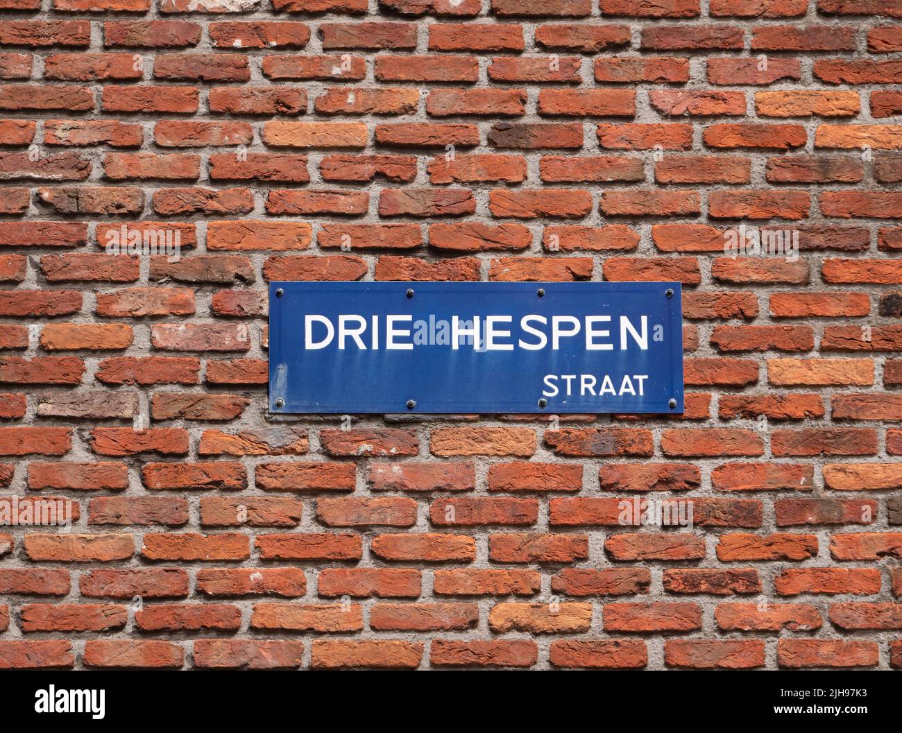 street-name-in-the--of-antwerp-in-belgium-translated-into-english-three-hams-street-stock