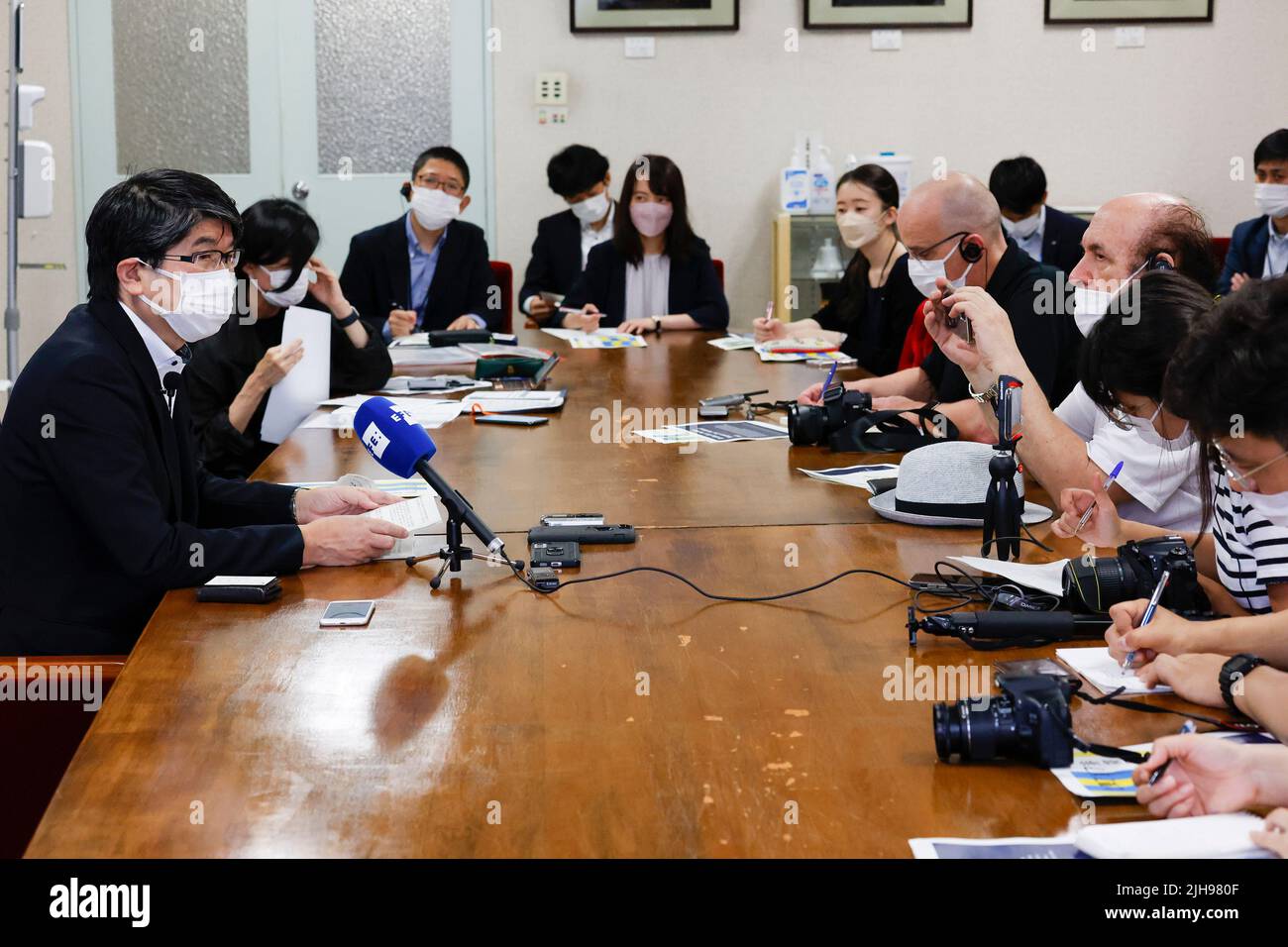 July 15, 2022, Nagasaki, Japan: Nagasaki Mayor Tomihisa Taue answers ...