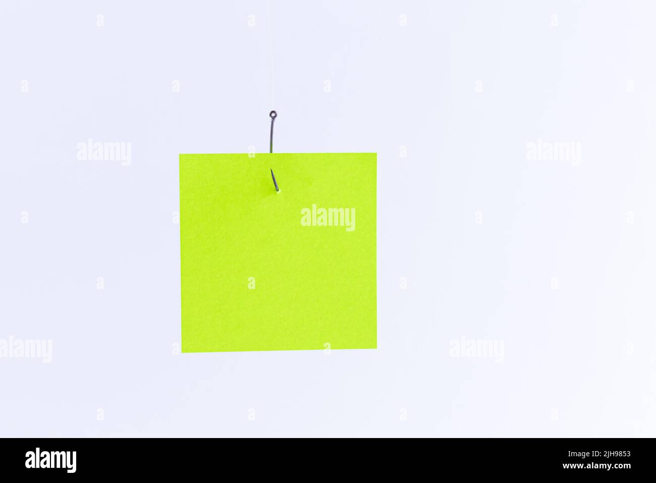 Mockup of a Blank Green Memo Paper with Copy Space Hanging on a Fishing ...
