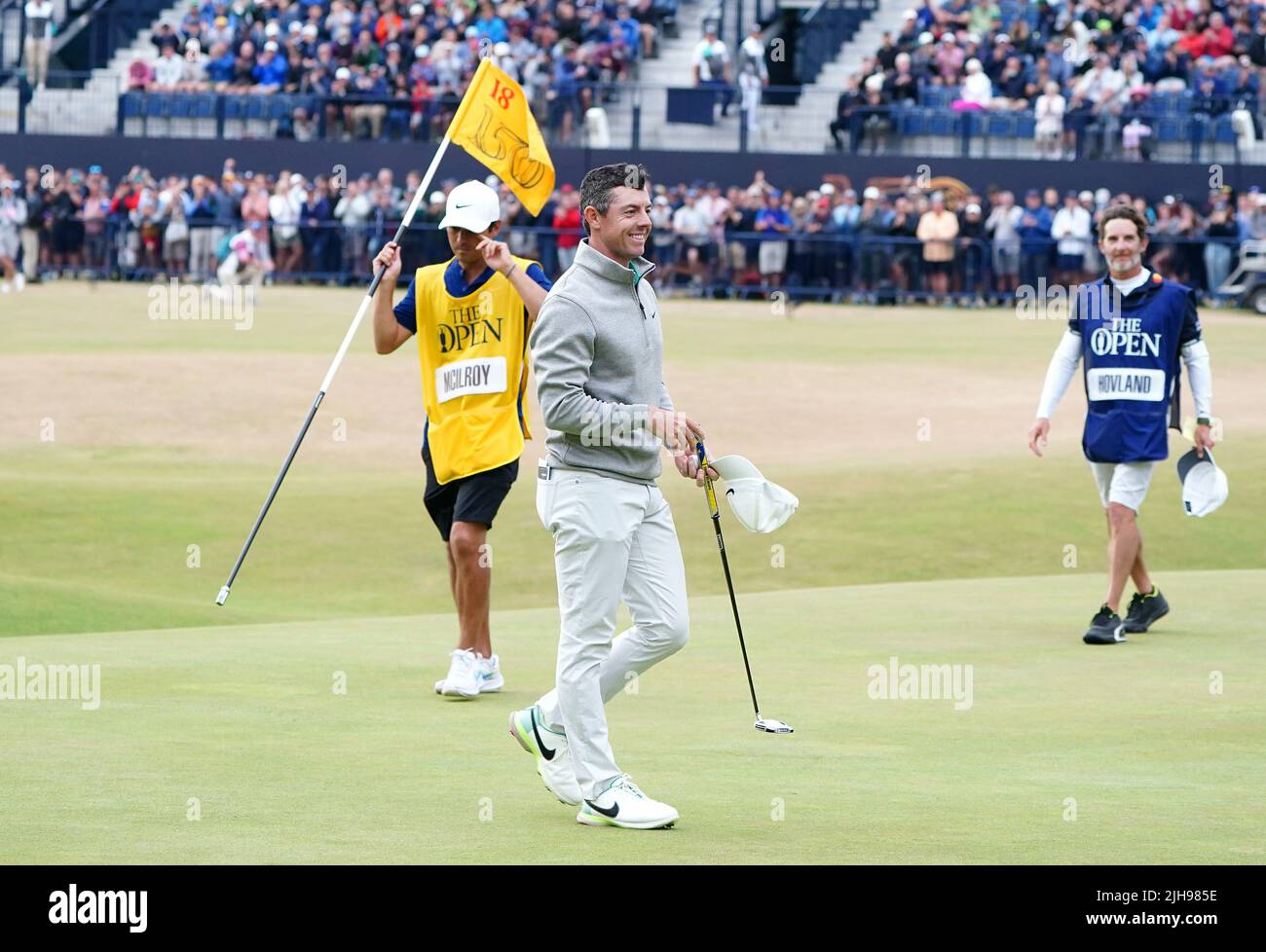 Northern Ireland's Rory McIlroy reacts after putting on the 18th during ...