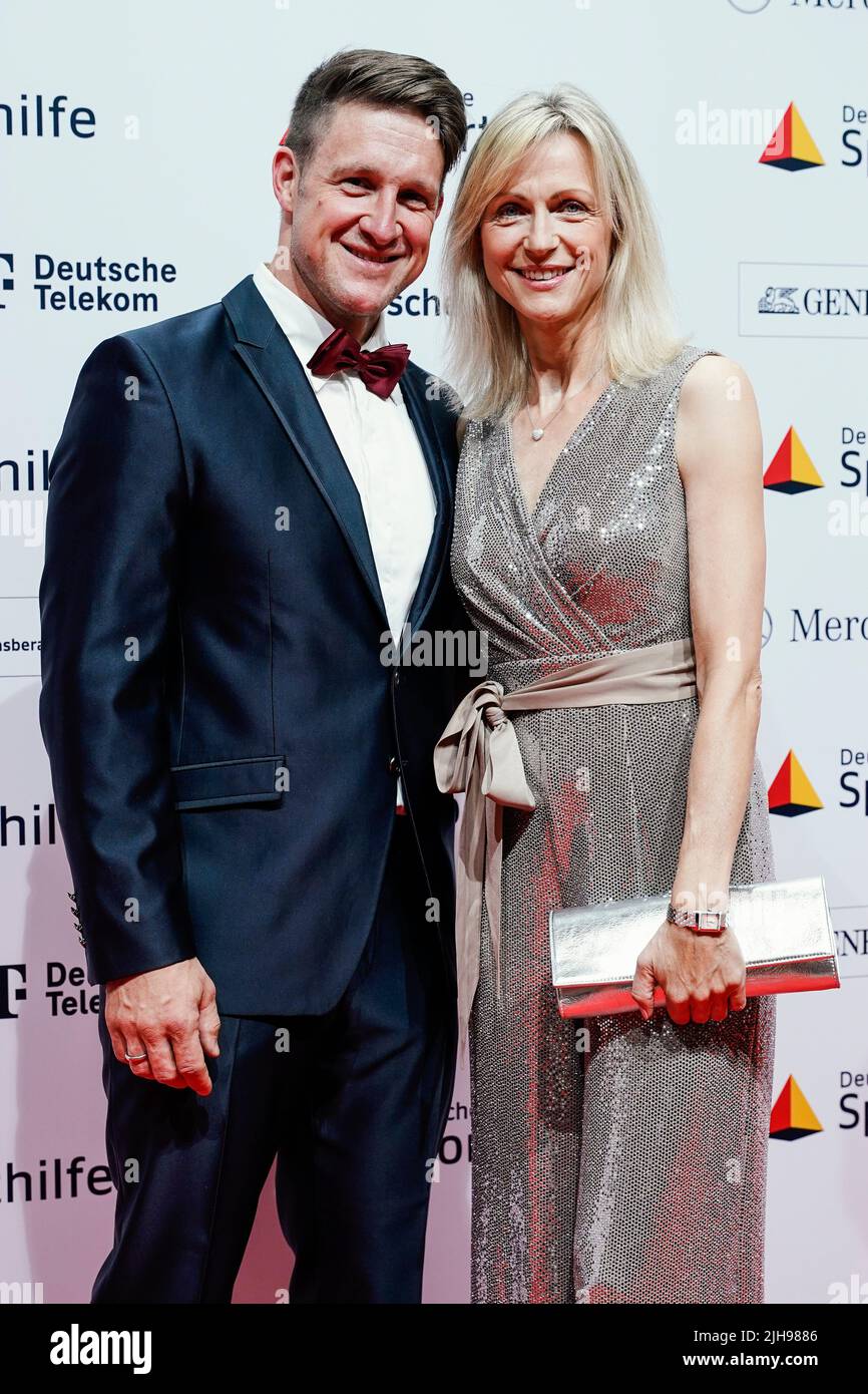 Wiesbaden, Germany. 16th July, 2022. Matthias Steiner, ex-weightlifter, and wife Inge Posmyk ...