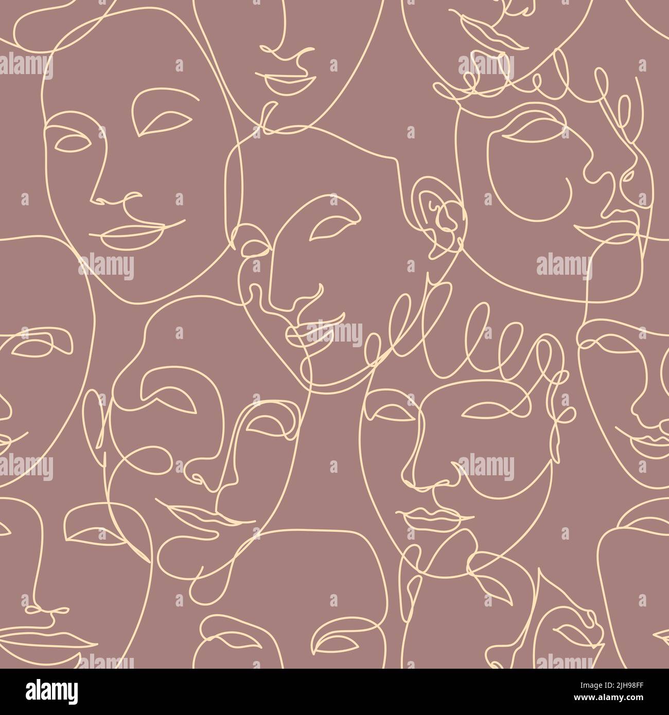Seamless pattern with one single line drawings of female face Stock ...