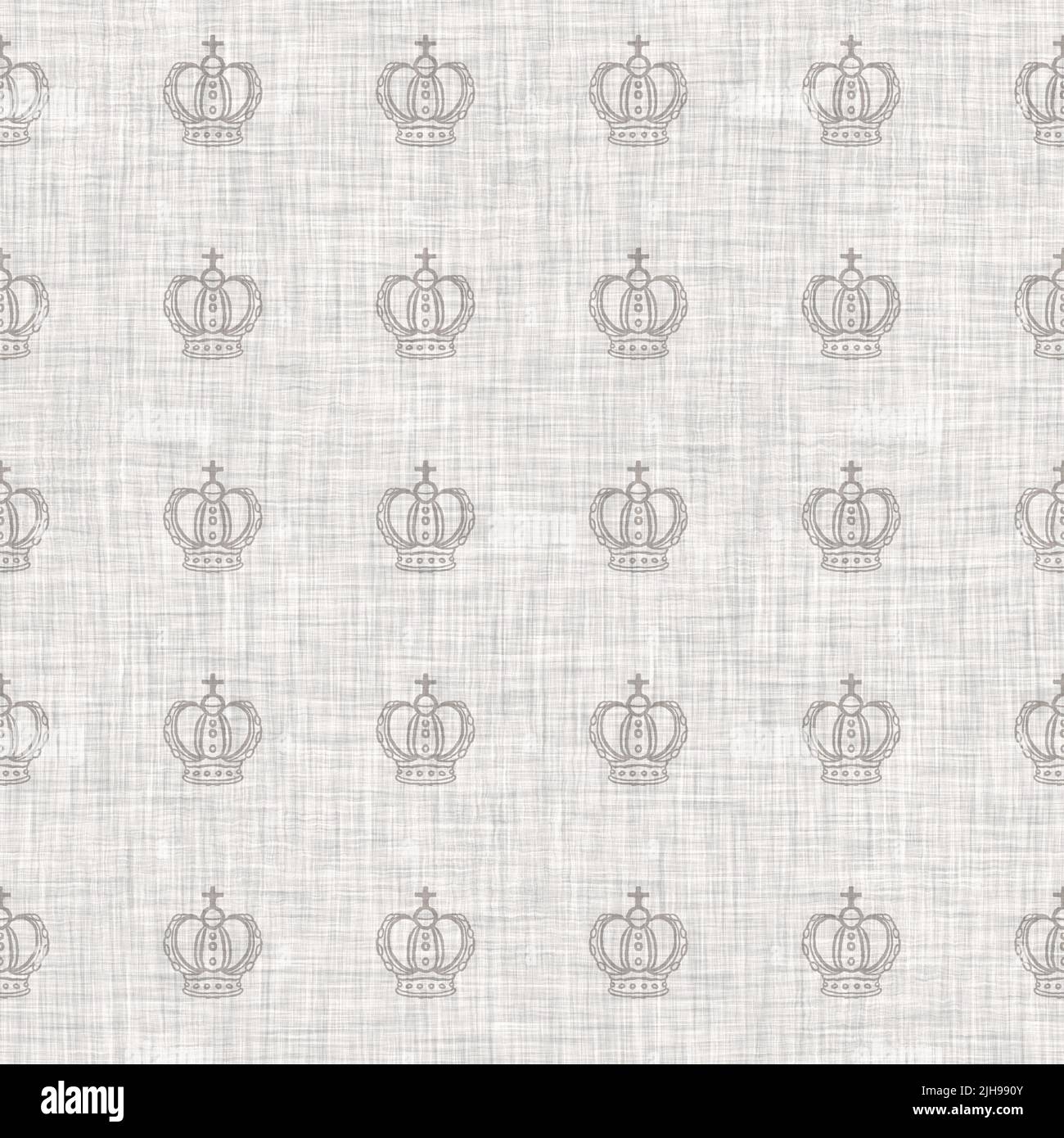 French grey crown motif seamless pattern. Tonal country cottage style ...