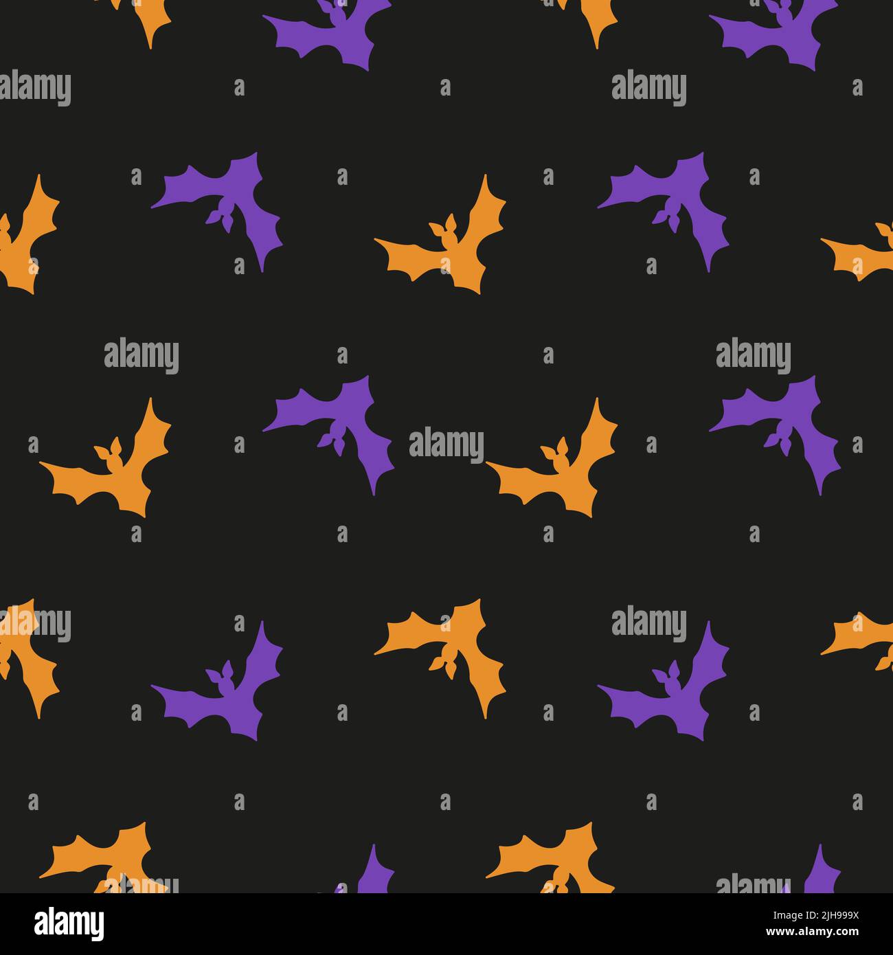 Halloween seamless pattern with purple and orange flying bat ...