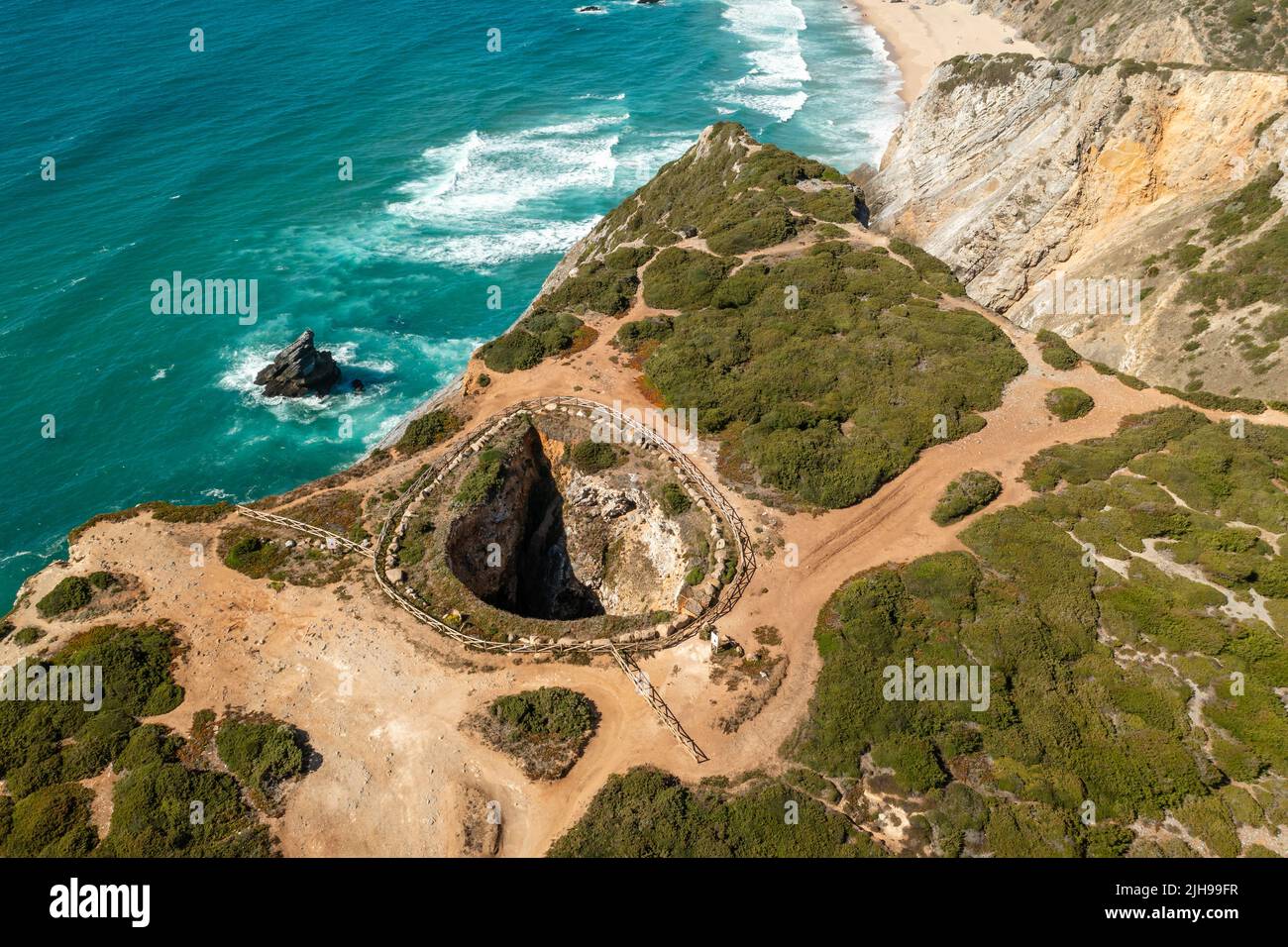 Fojo da Adraga aerial view of crumbling cliff Stock Photo - Alamy