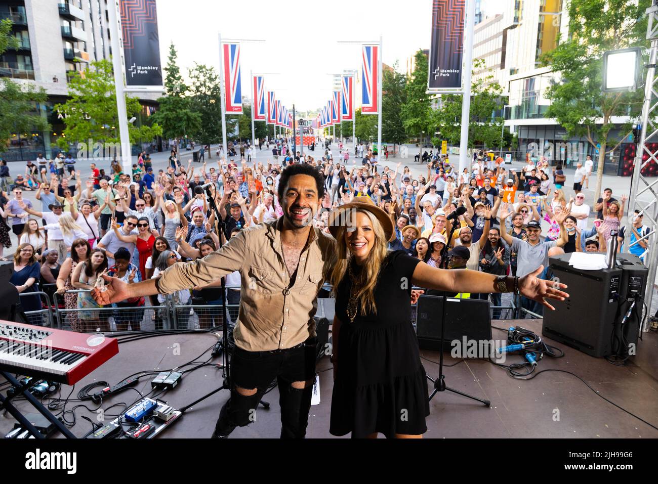EDITORIAL USE ONLY The Shires perform to crowds during the annual ...