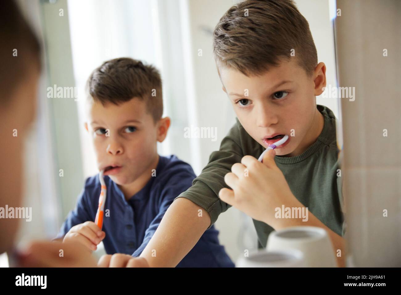 boy brushing teeth dental toothbrush daily habit routine child hygiene ...