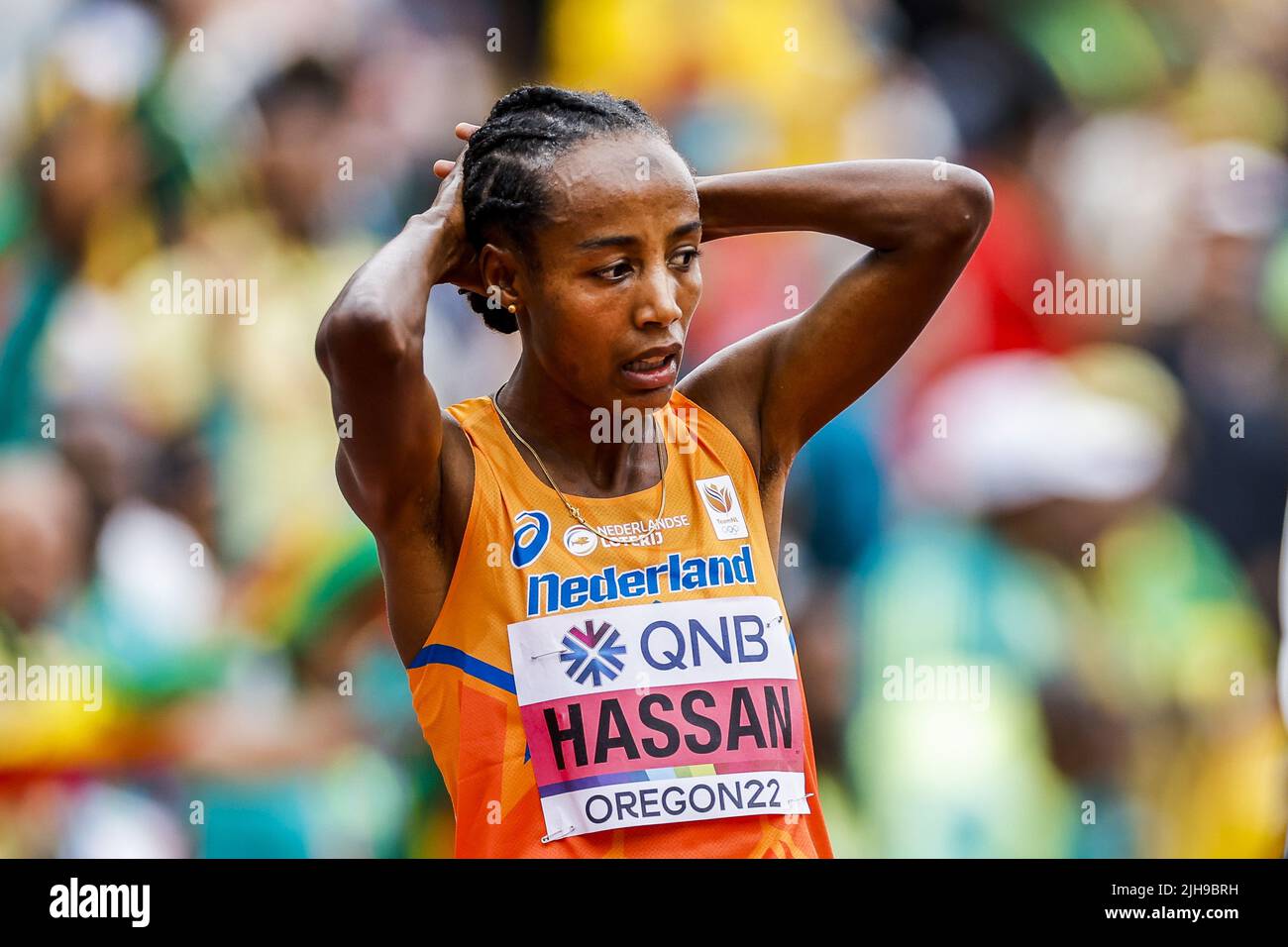 EUGENE - Dutch athlete Sifan Hassan reacts after finishing fourth in ...
