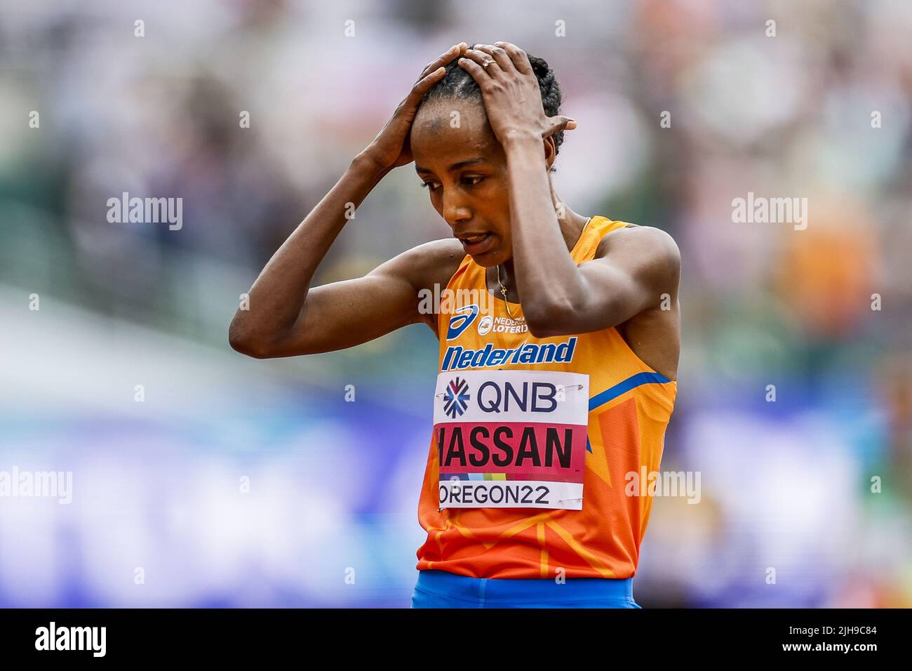 EUGENE - Dutch athlete Sifan Hassan reacts after finishing fourth in ...