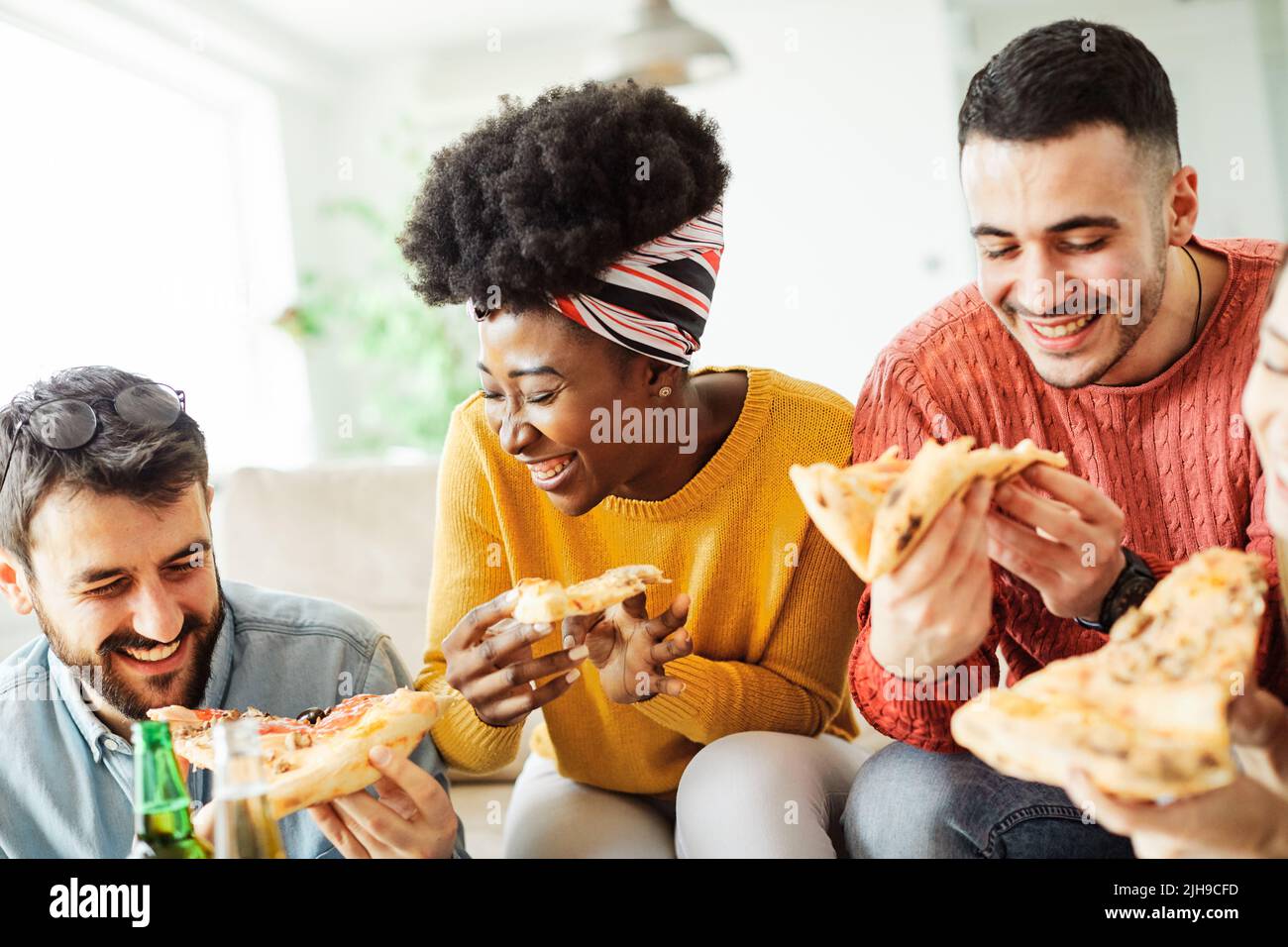 Party Pizza Beer Young People Friend Having Fun Friendship Group Man