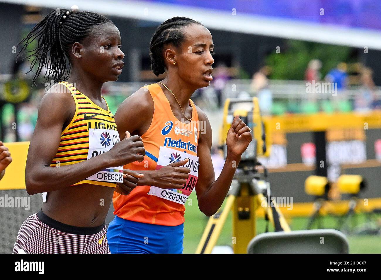 EUGENE, UNITED STATES - JULY 16: Mercyline Chelangat of Uganda, Sifan ...