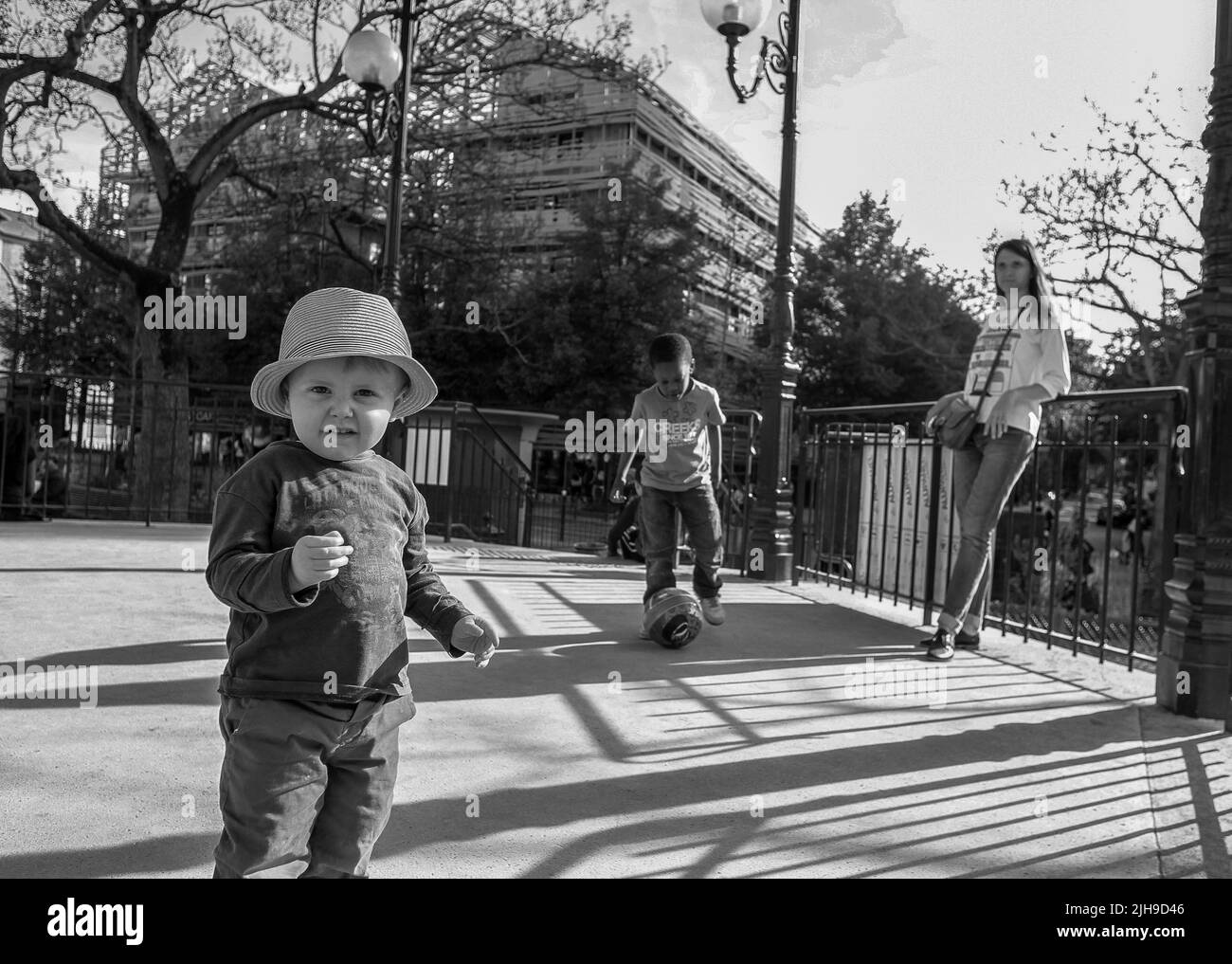 05-06-2016 Paris, France. Cute smiling child in hat 3-4 years smiling ...