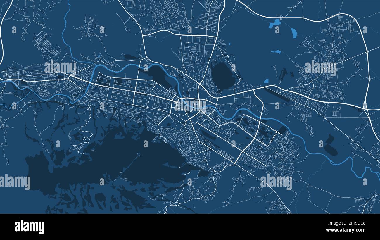 Detailed vector map poster of Skopje city administrative area. Blue ...