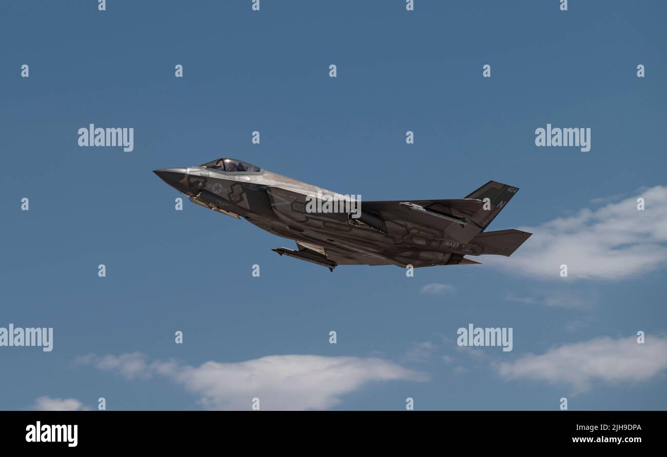 An F-35C Lightning II assigned to Strike Fighter Squadron (VFA) 147, Naval Air Station Lemoore ...