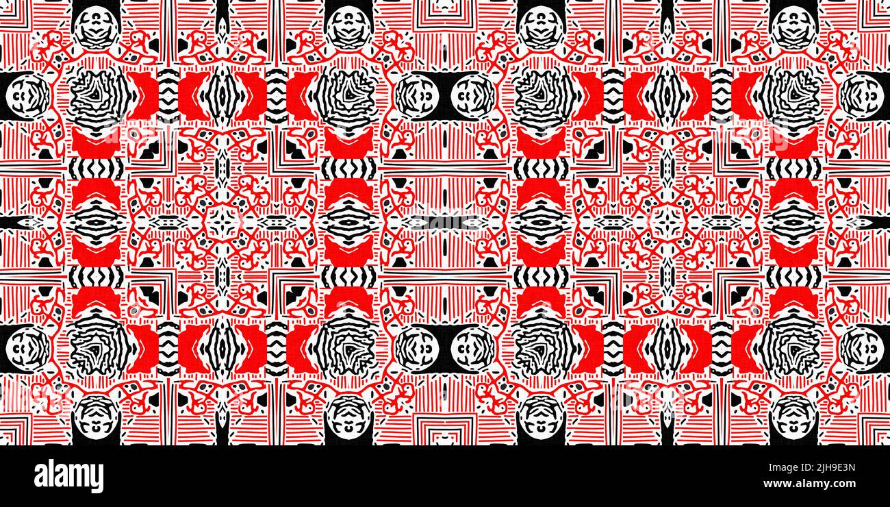 Red black seamless arabesque bandana border pattern. Modern masculine ...