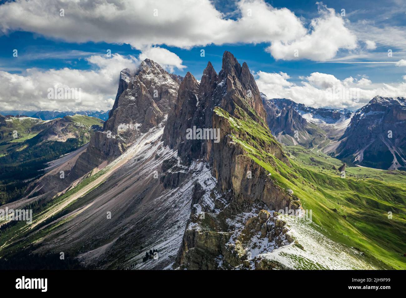 Areal view of Seceda in Dolomites with blue sky, Europe Stock Photo - Alamy