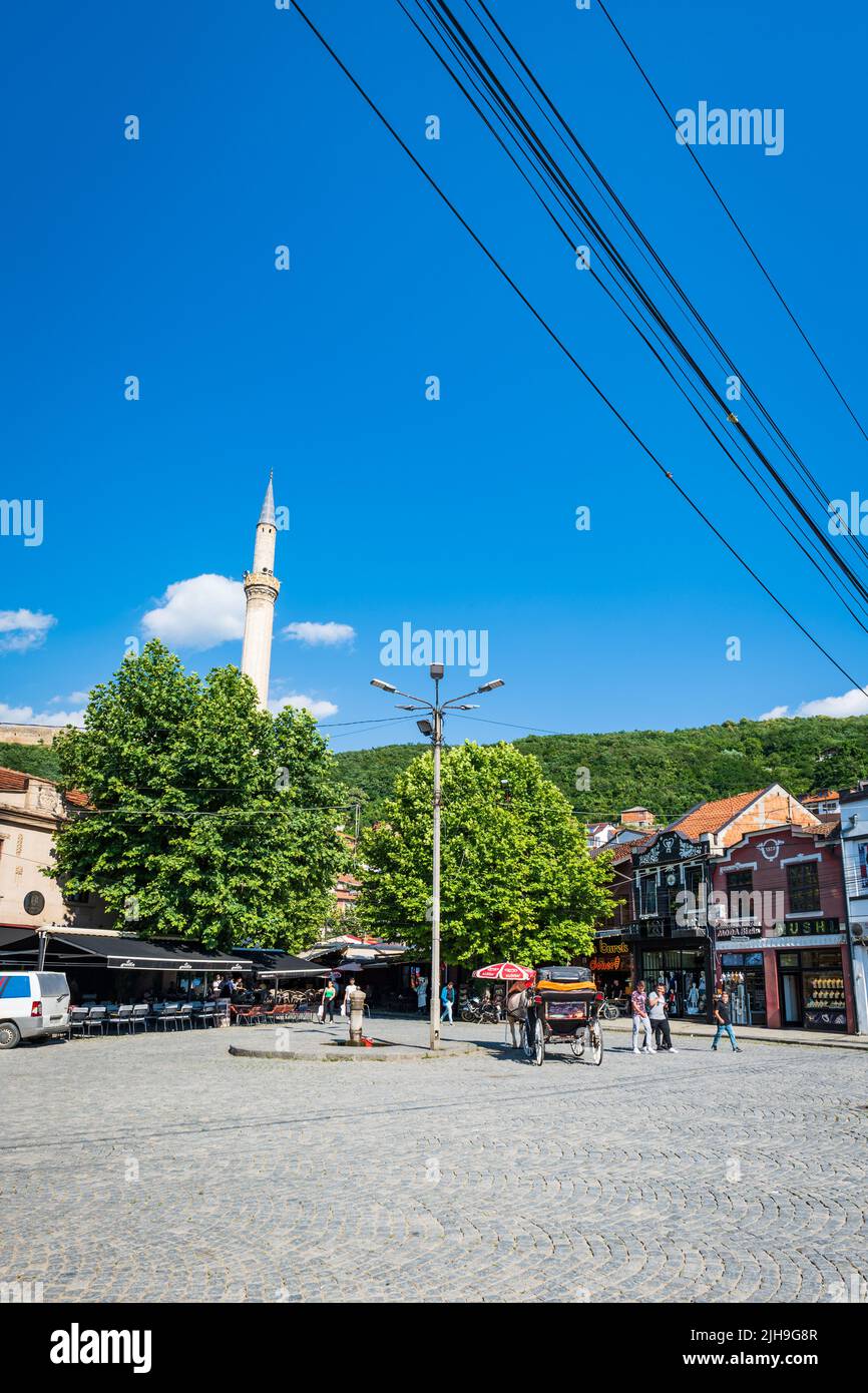 Prizren, Kosovo - June 2022: Prizren city center view with shops and ...