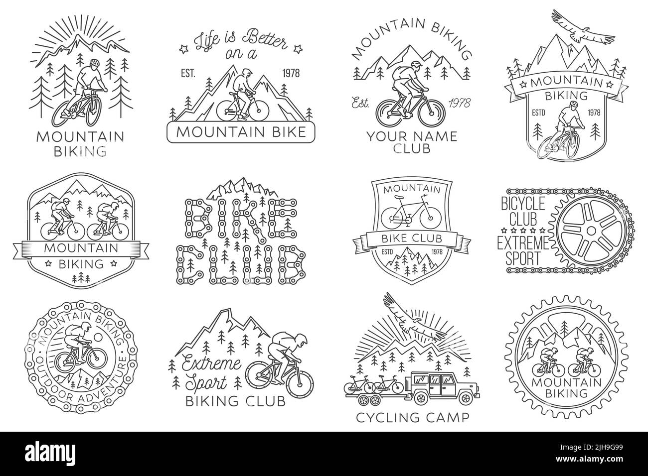 Set of Mountain biking badge, logo, patch. Vector illustration. Concept ...