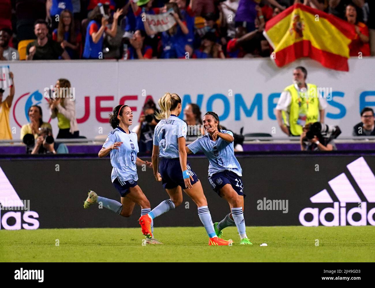Spain's Marta Cardona celebrates with her team-mates after scoring ...