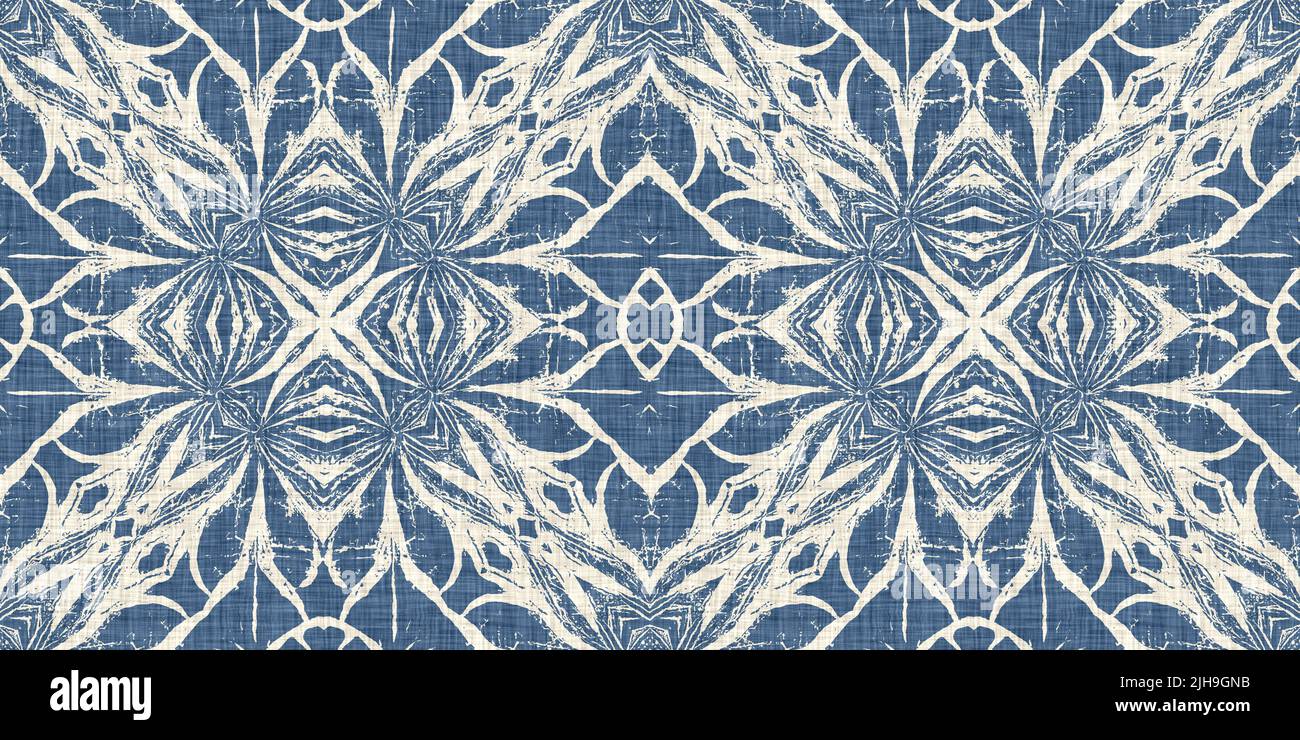 Farmhouse blue snow flake border background. Frosty batik french effect ...
