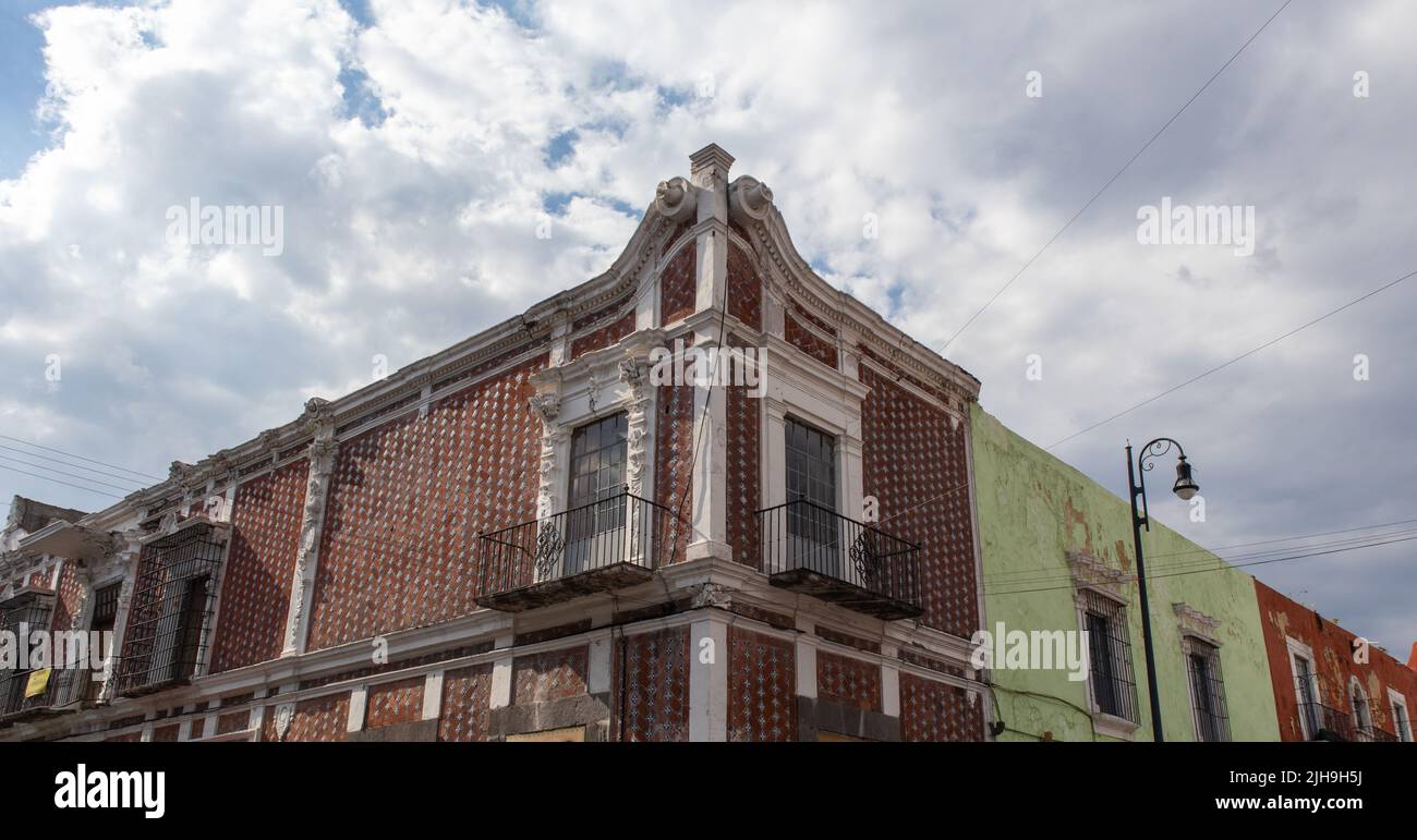 corner of a building in a traditional mexican street in the historical ...