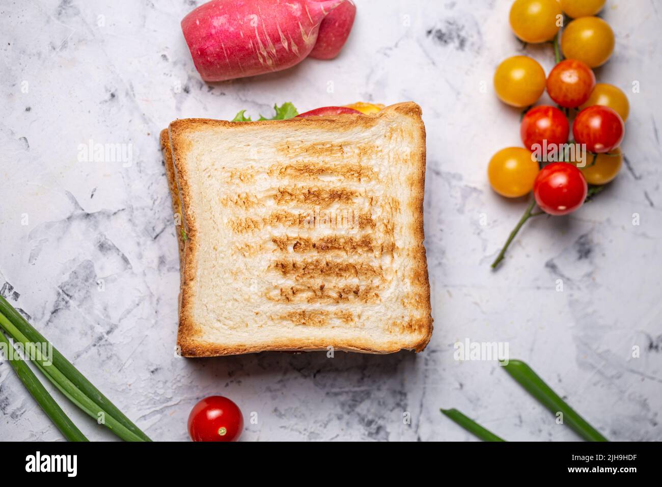 sandwich with bread baked in a toaster top view Stock Photo - Alamy