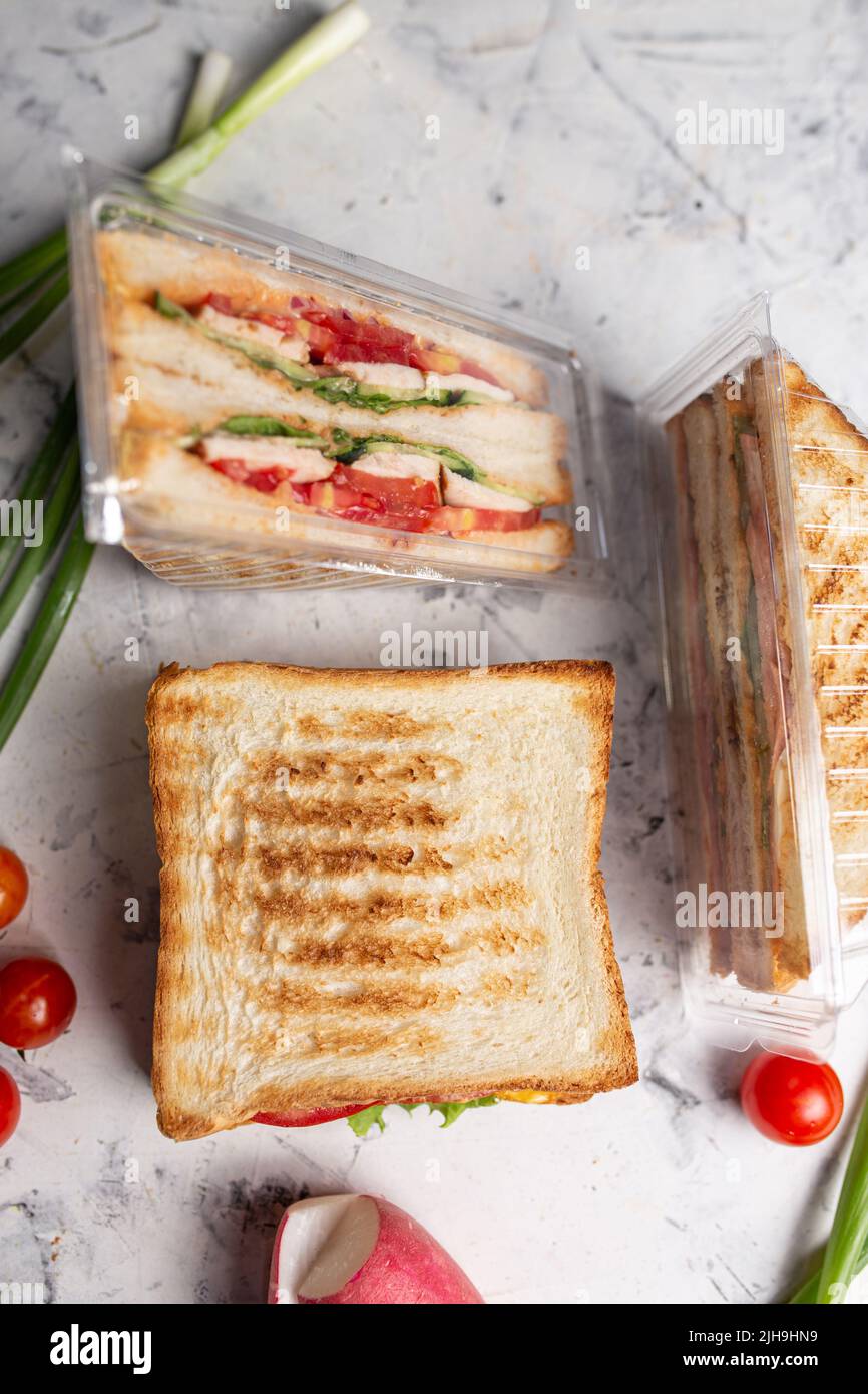 classic sandwich with chicken and fresh vegetables food photo Stock ...