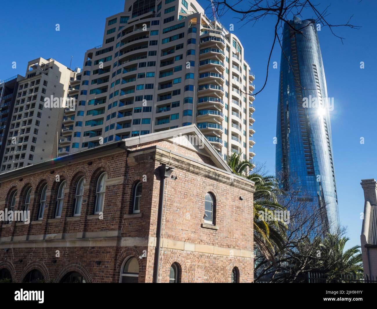 The shining Crown Towers (Barangaroo) tower above Kent St buildings ...