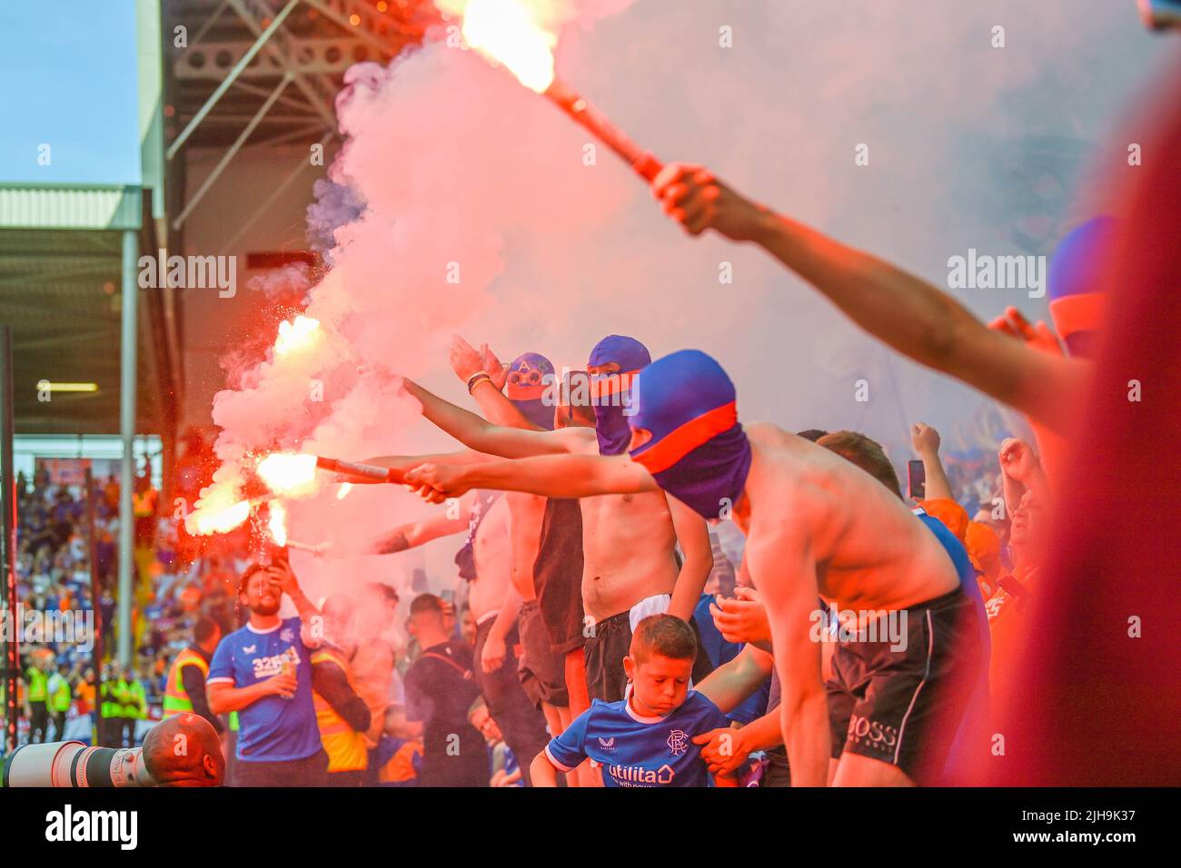 Rangers light flares and weak masks during the game Stock Photo - Alamy