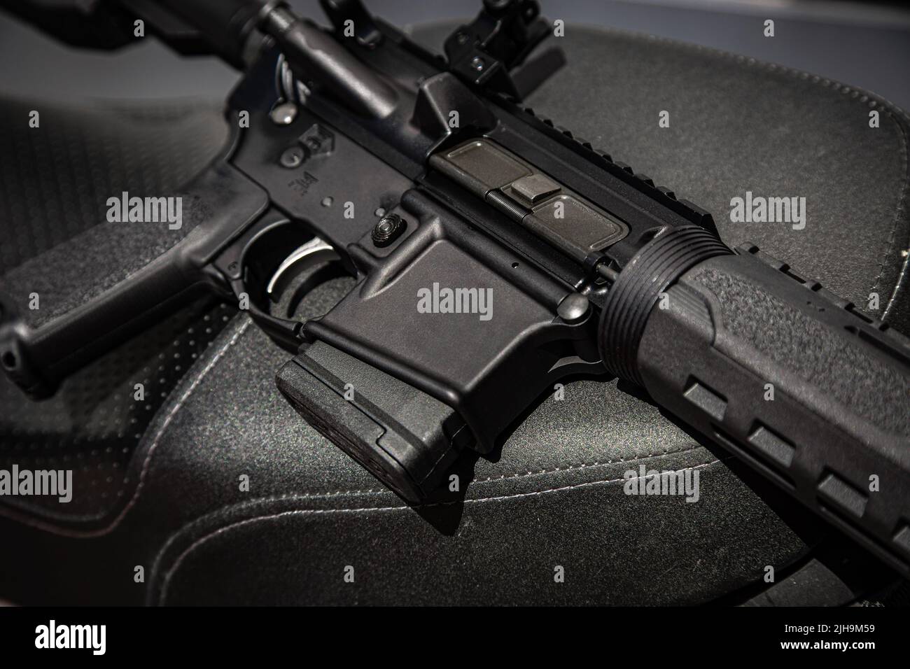 Automatic carabiner on a motorcycle. Weapons for police, special forces ...