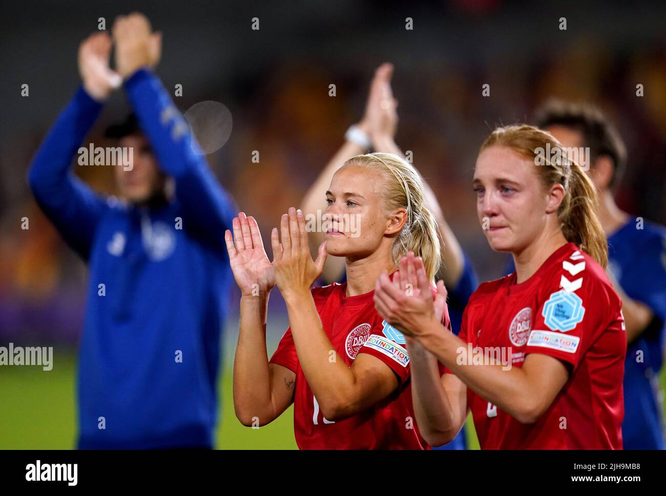 Denmark's Pernille Harder and Sara Holmgaard applaud the fans at the ...