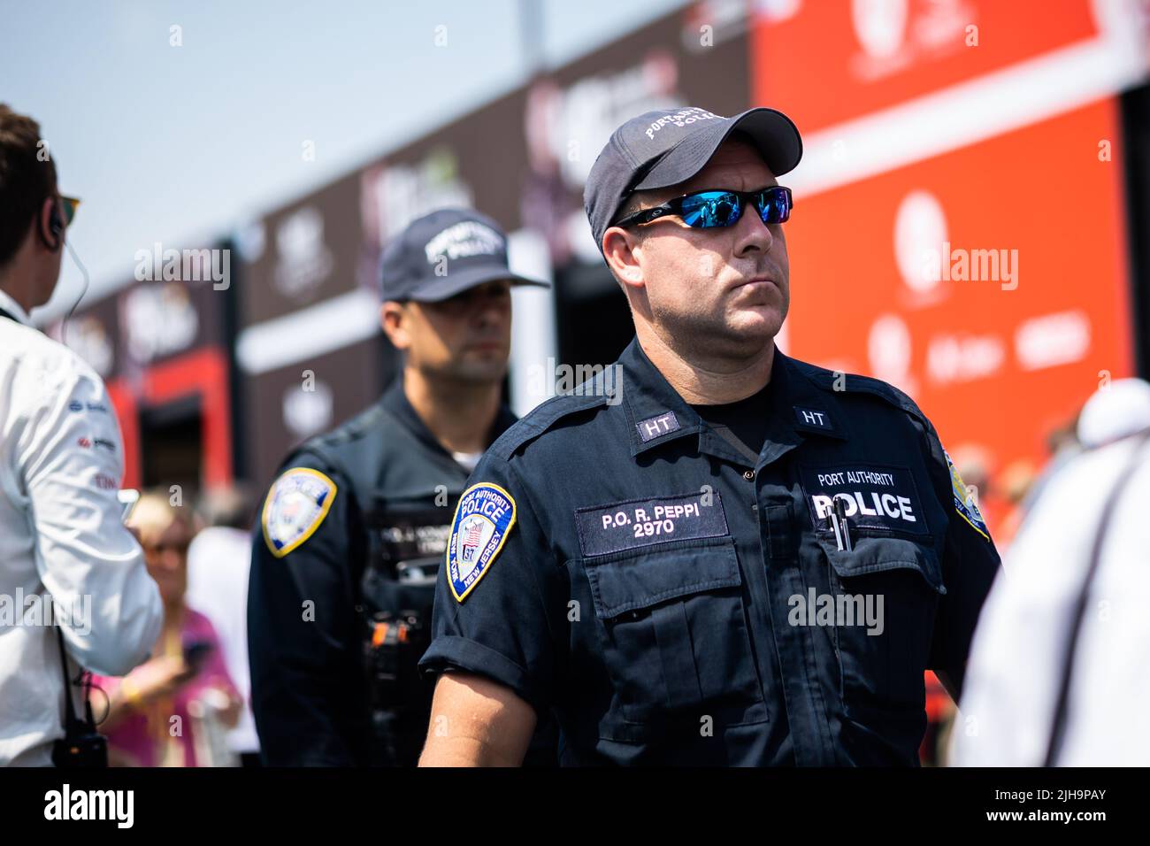 Police men illustration ambiance during the 2022 New York City ePrix ...