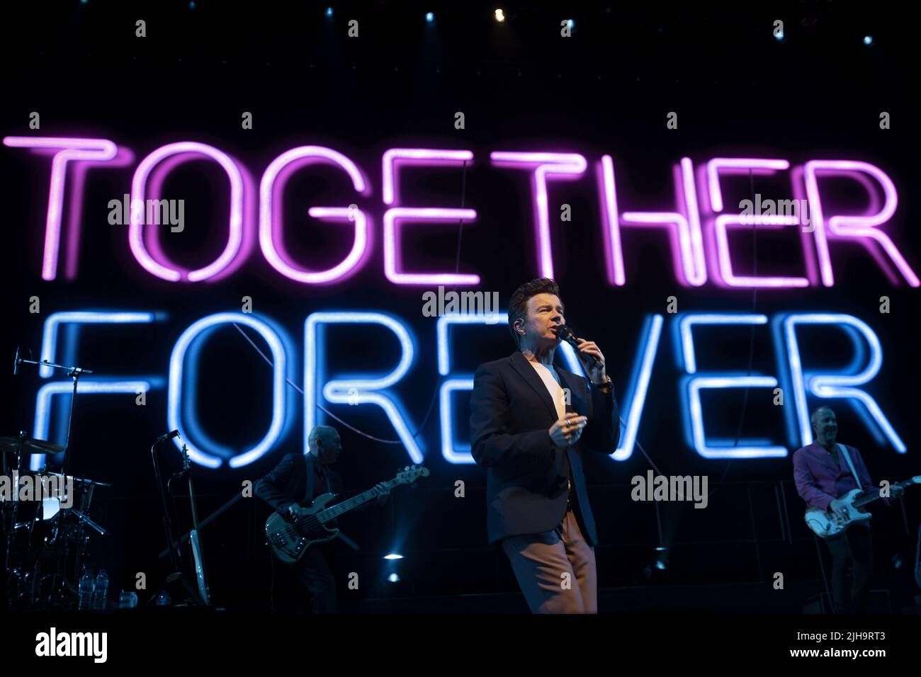 Rick Astley performing in concert at the First Direct Arena in Leeds on ...