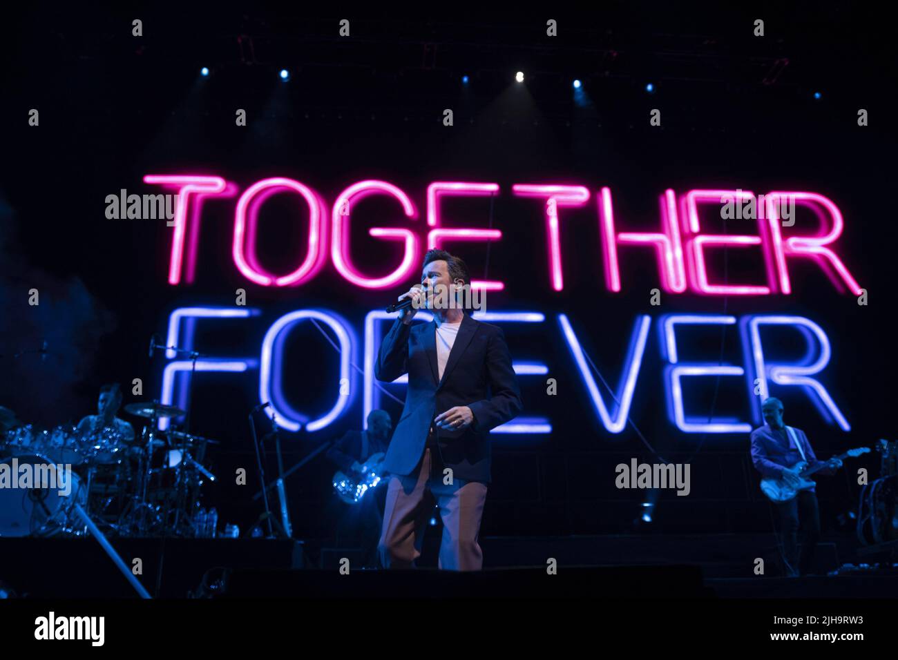 Rick Astley performing in concert at the First Direct Arena in Leeds on ...