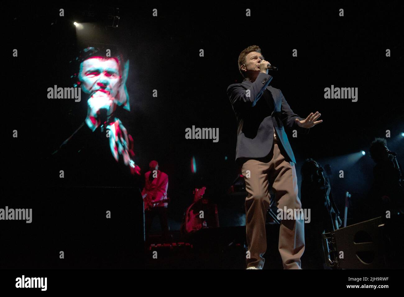 Rick Astley performing in concert at the First Direct Arena in Leeds on ...